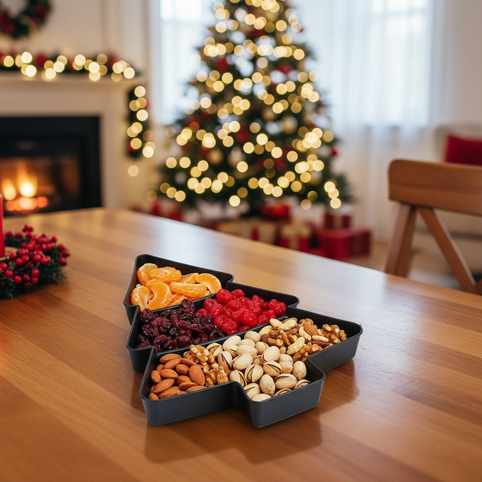 DefiDgd Pine Tree Shaped Dish Plate,Plastic 3 Compartment Divided ...