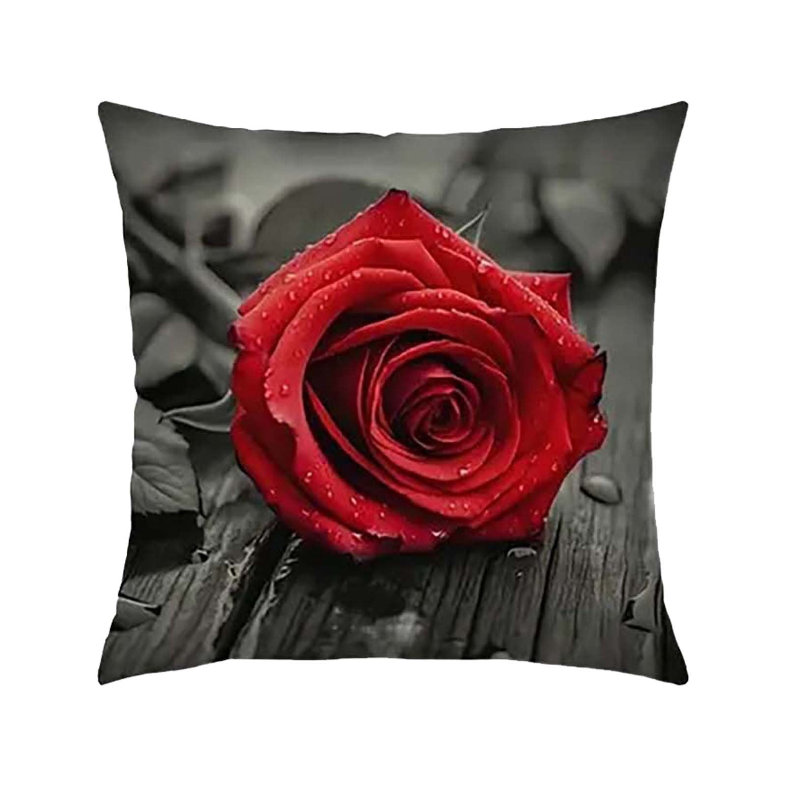 DefiDgd Red Rose Pattern Throw Pillow Covers,3D Visual Effects Floral ...