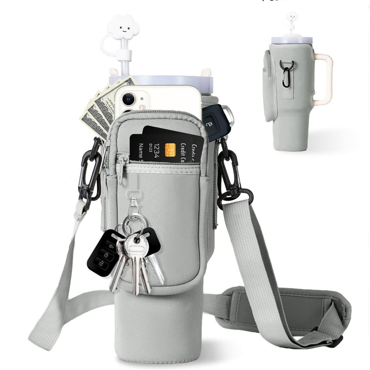 DefiDgd Water Bottle Carrier Bag with Phone Pocket for 40/30 oz Large ...