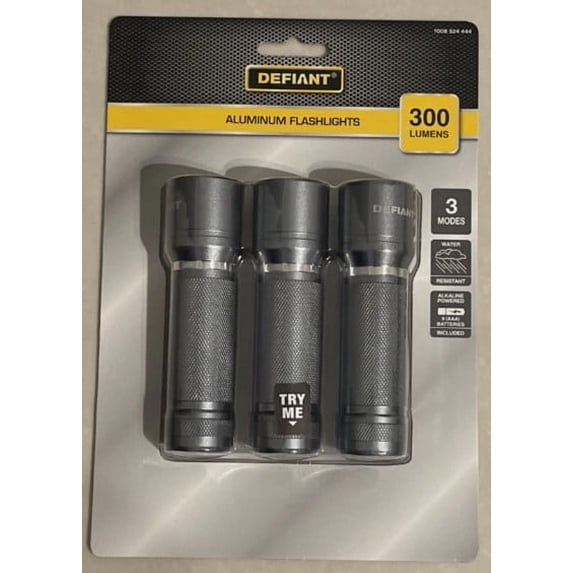 Defiant 300 Lumen Aluminum LED Flashlight 3-Pack w/ Batteries - Walmart.com