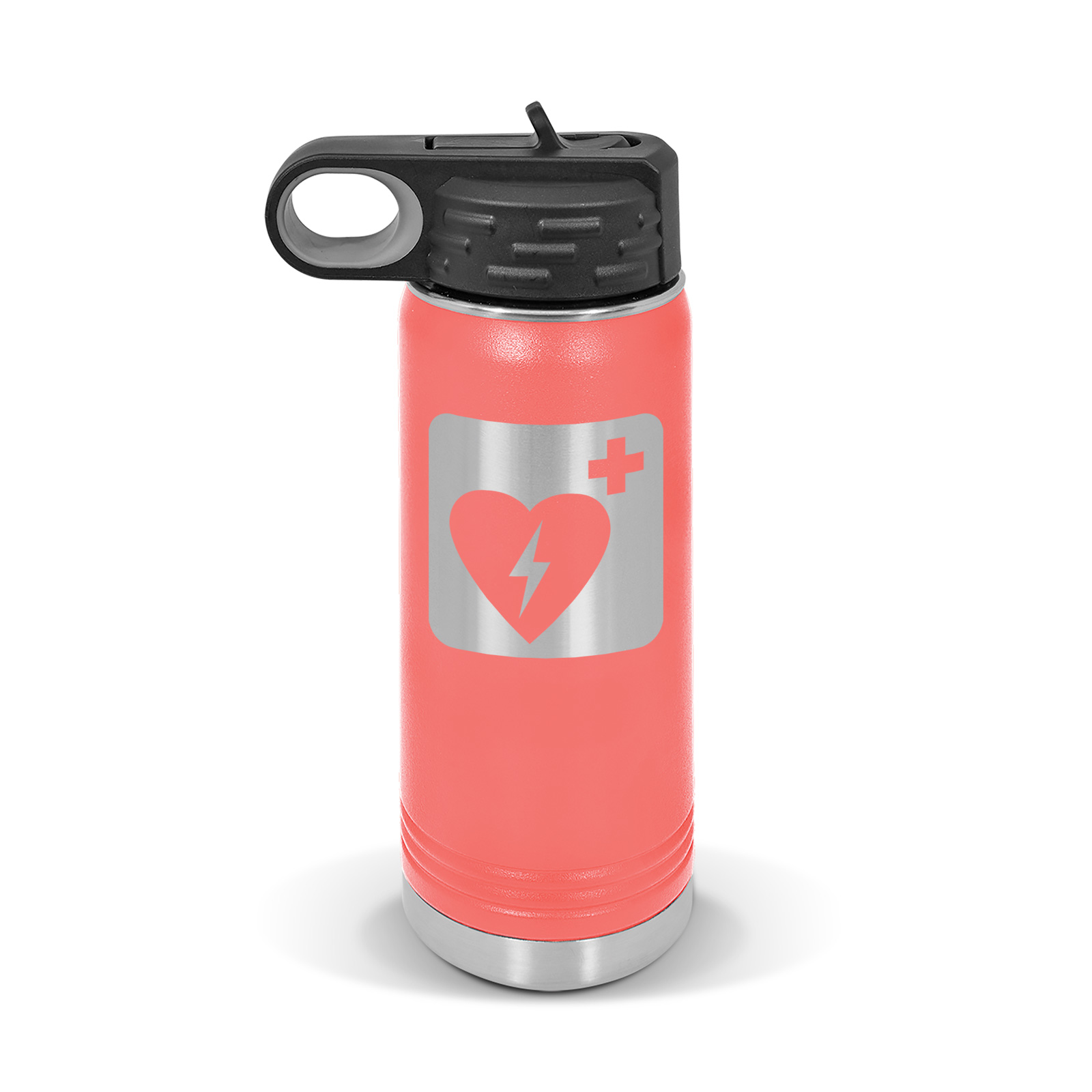 Defibrillator Water Bottle 20 oz - Laser Engraved w/ Flip Top Removable ...