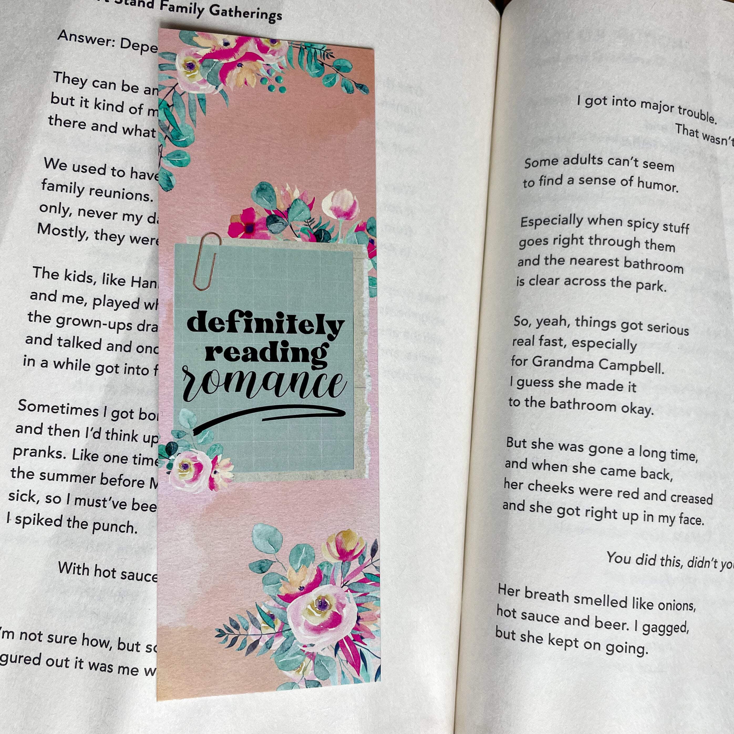 Definitely Reading Romance Bookmark | Floral Roses Bookmark | Romance ...