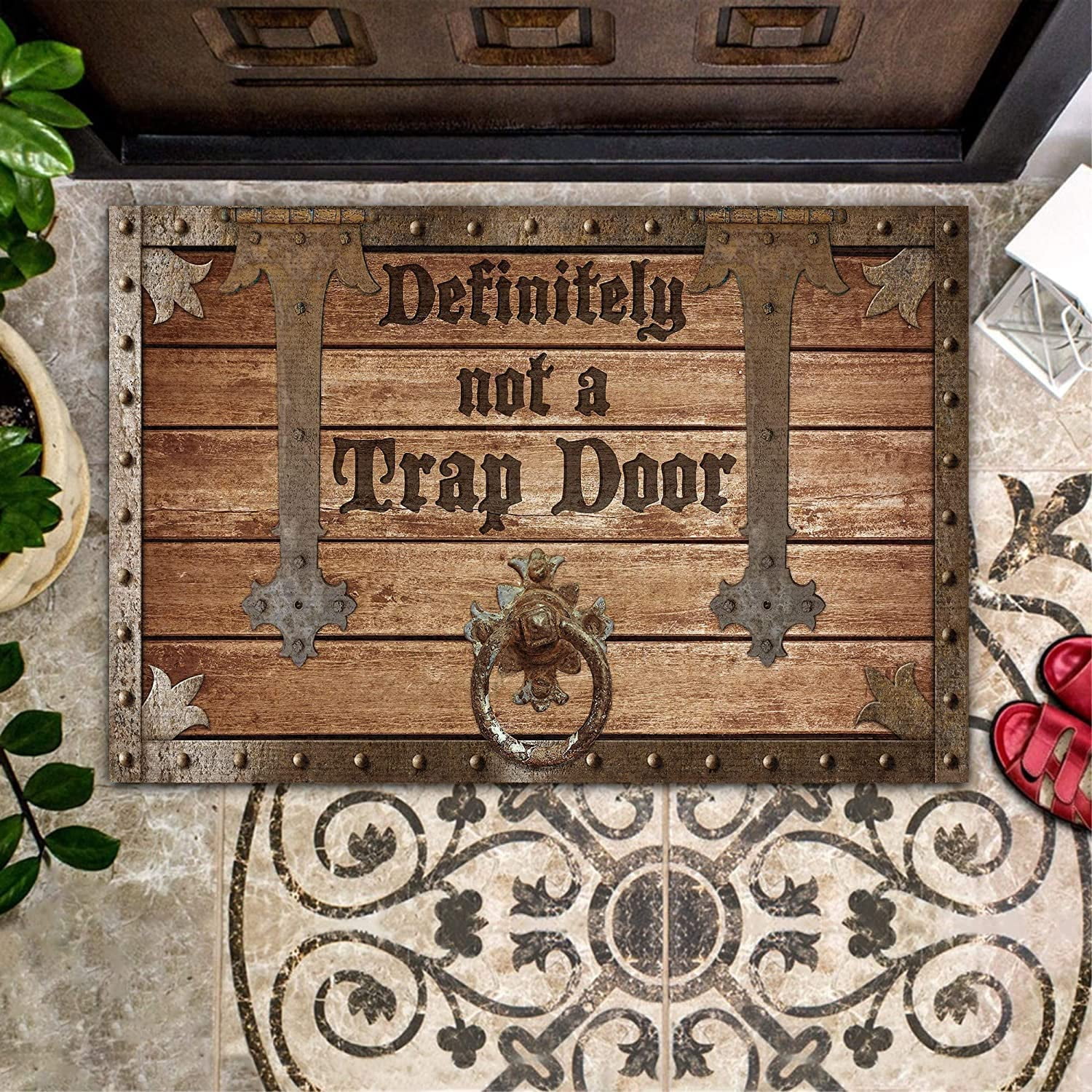 Definitely Not A Trap Door Funny Front Door Mat Ultra Durable Humor Porch Decor Doormat Indoor ...