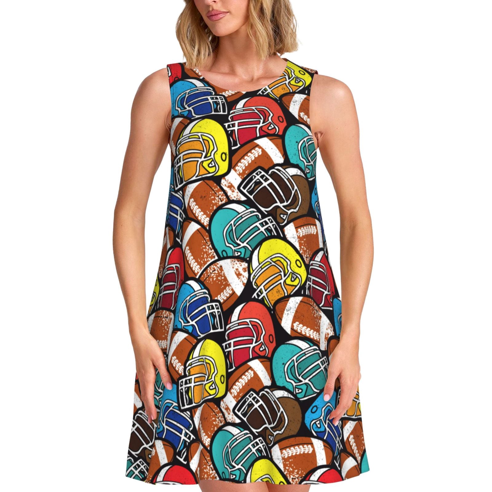 Defioc American Football Pattern Women's Summer Dresses 2025 Beach ...