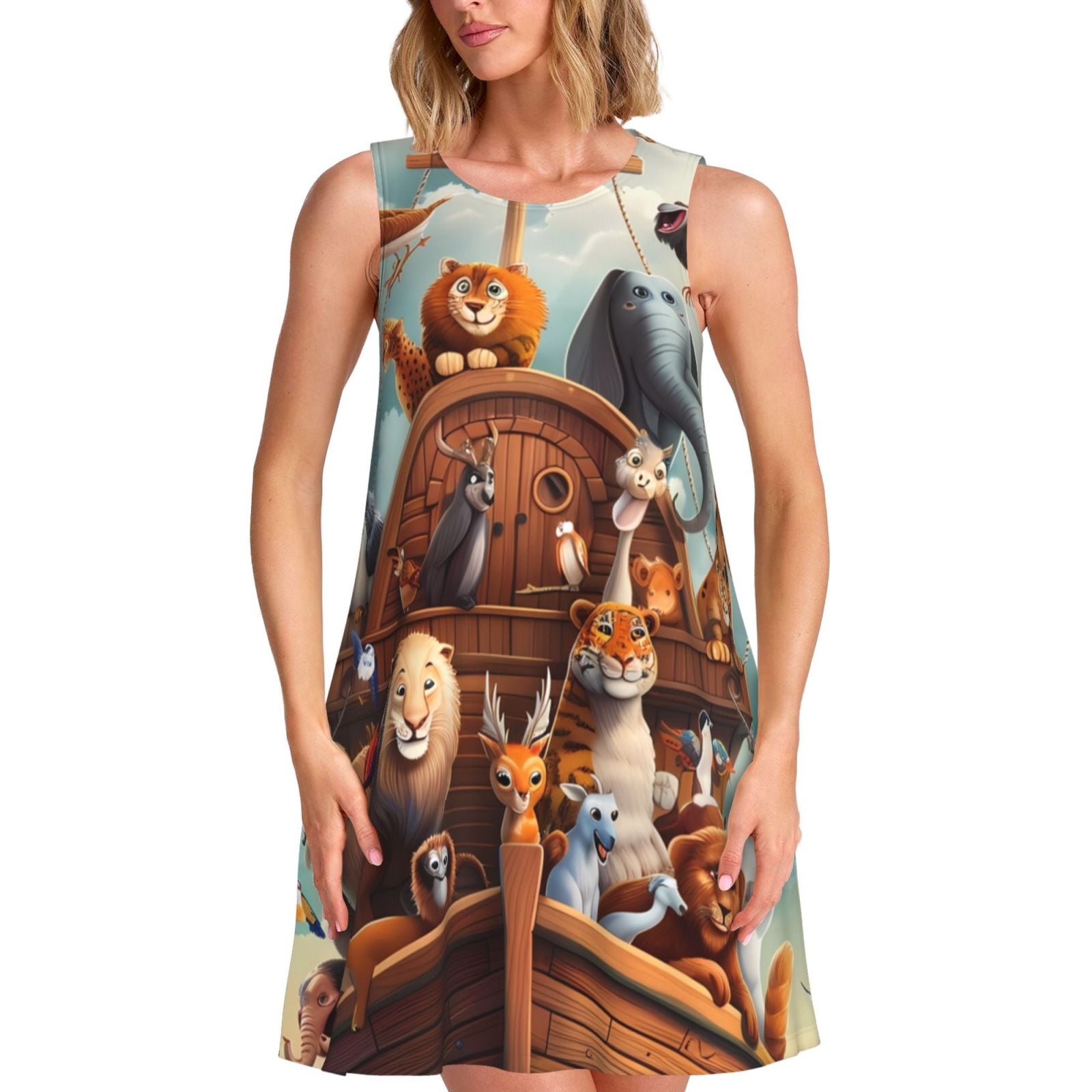 Defioc Animal Filled Noahs Ark Pattern Women's Summer Dresses 2025 ...