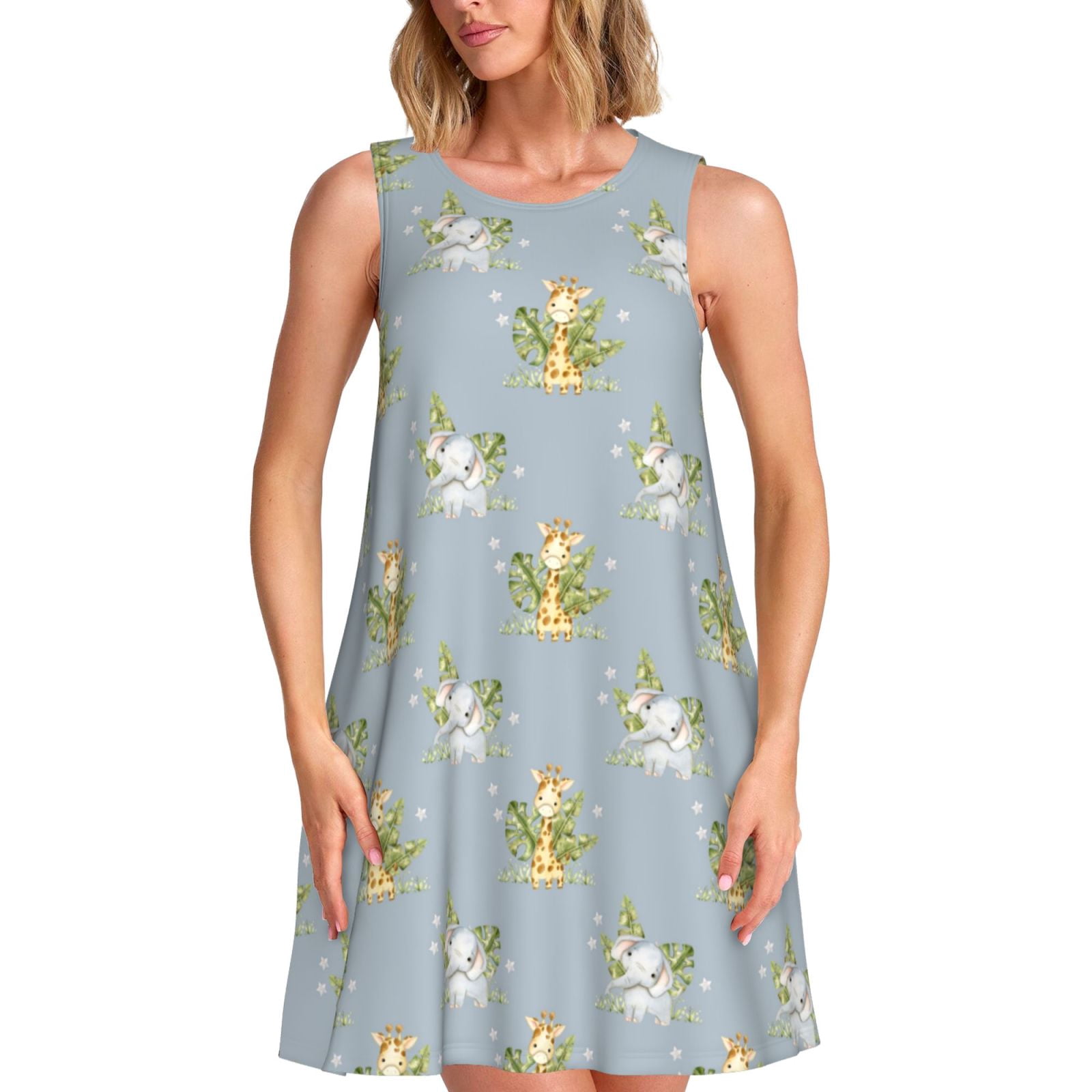Defioc Baby Elephant Giraffe Pattern Women's Summer Dresses 2025 Beach ...