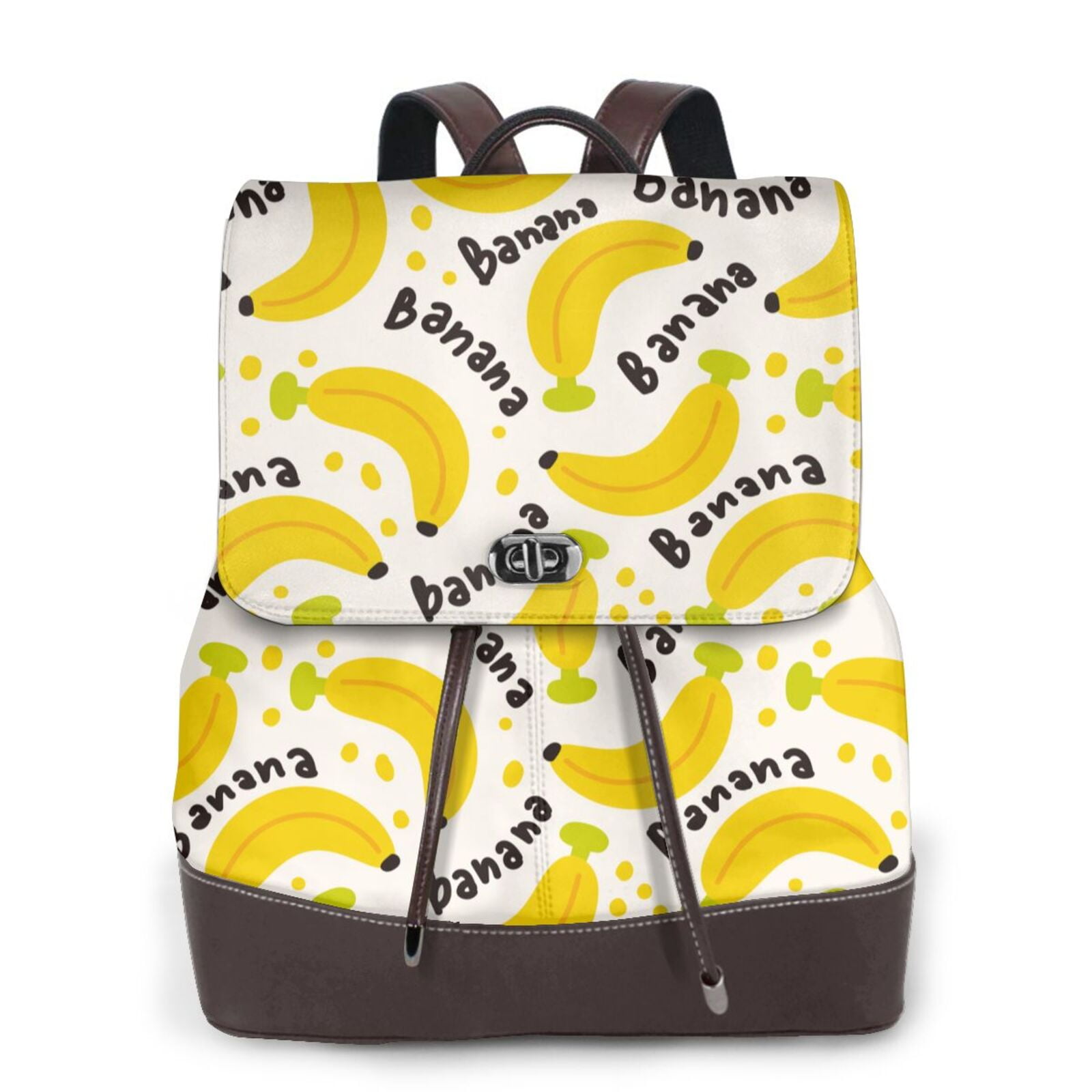 Defioc Banana Fruit Print PU Leather Backpack,Backpack Purse for Women ...