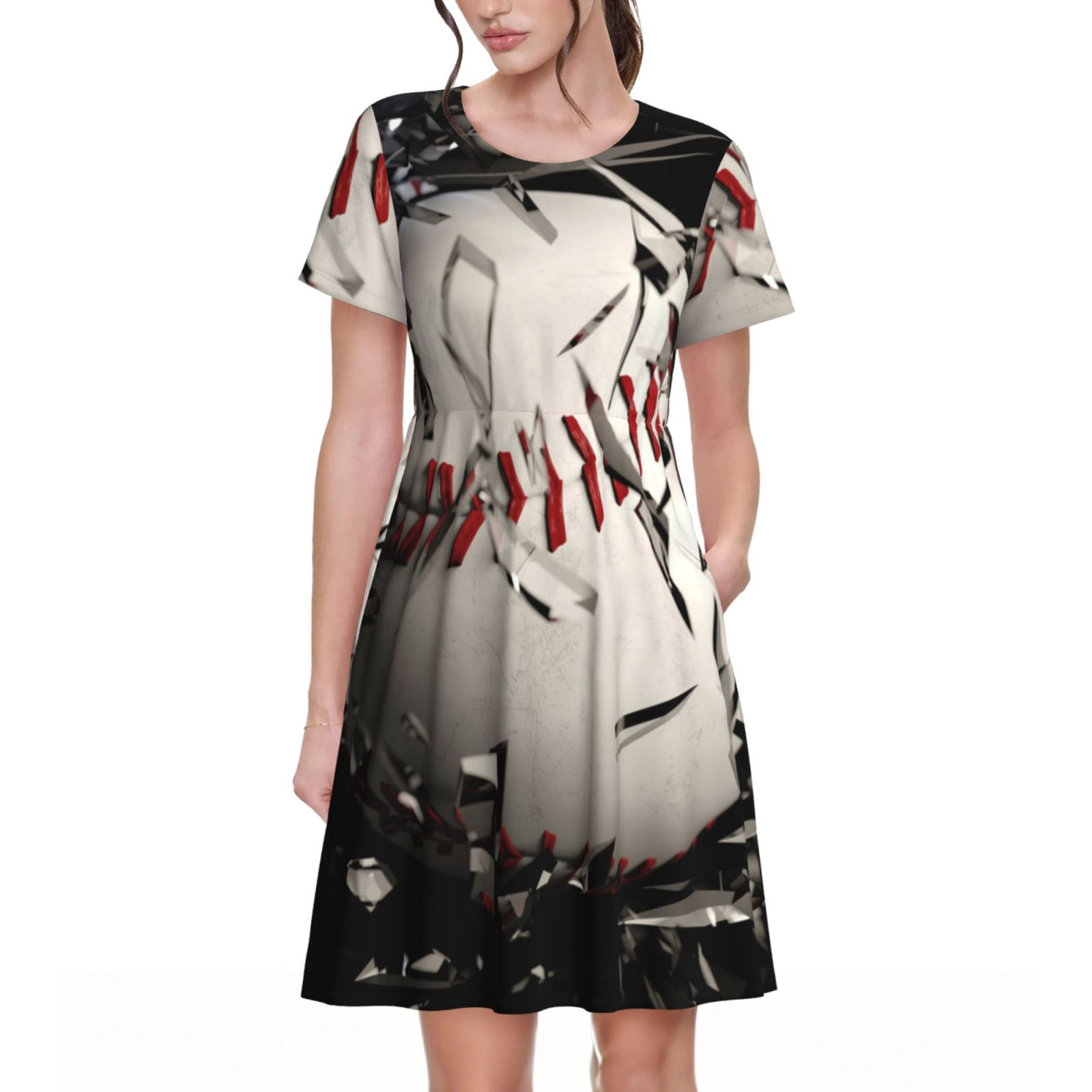 Defioc Baseball Breaking Glass Pattern Womens Summer Dresses Short ...