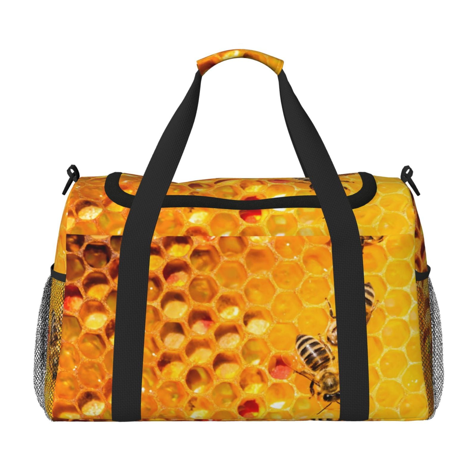Defioc Bees on Hive Honeycomb Print Hand Travel Bag - Foldable Travel Duffel Bags for Men Women ...