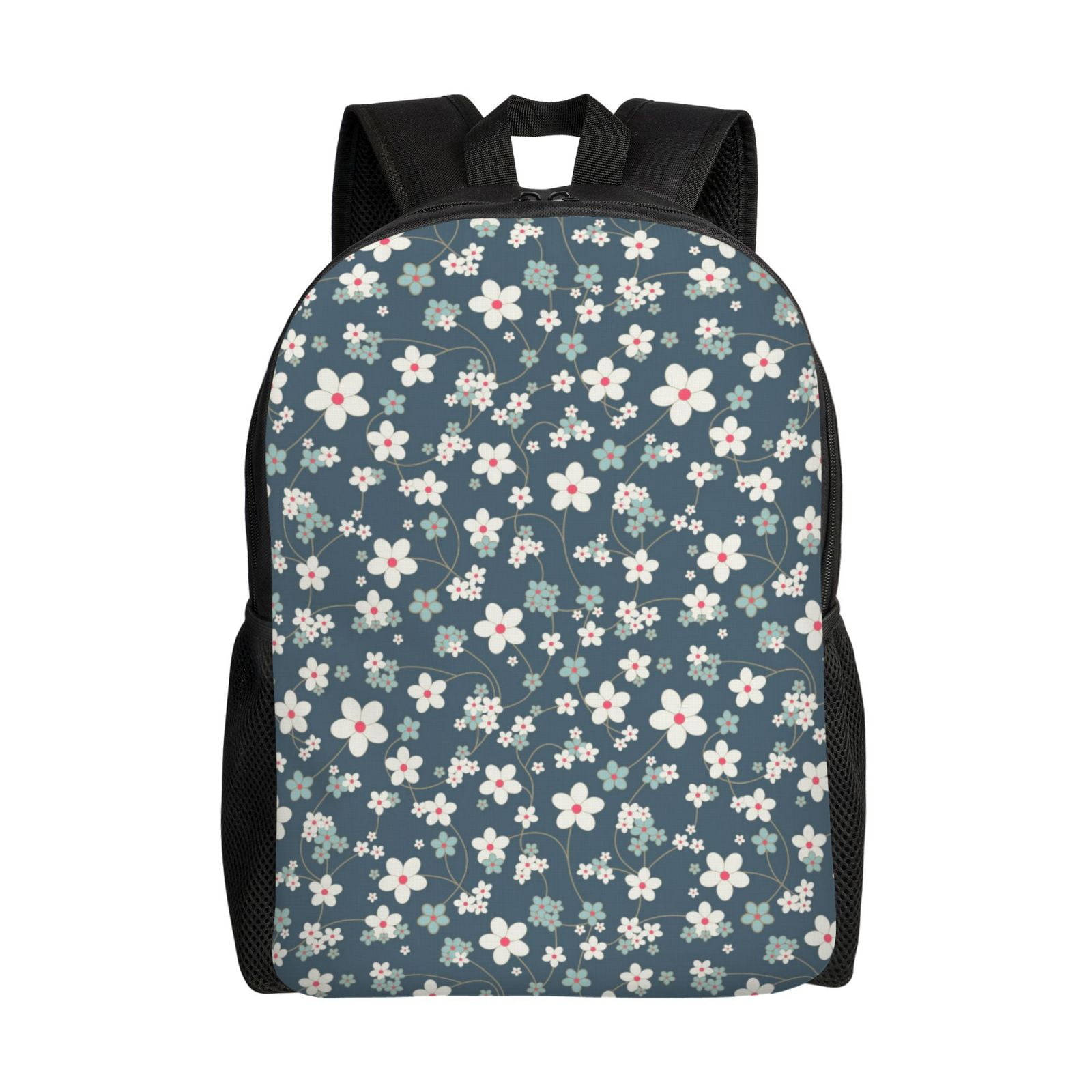 Defioc Blue Flower Print Backpack -Travel,or Work Bookbag Daypacks with ...