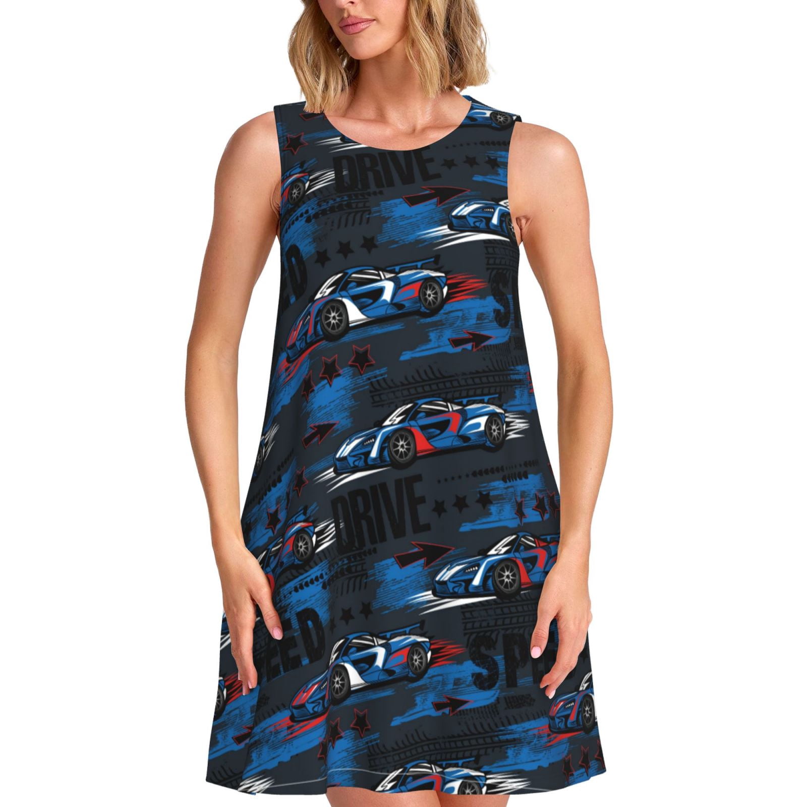 Defioc Blue Sports Car Pattern Women's Summer Dresses 2025 Beach Casual ...