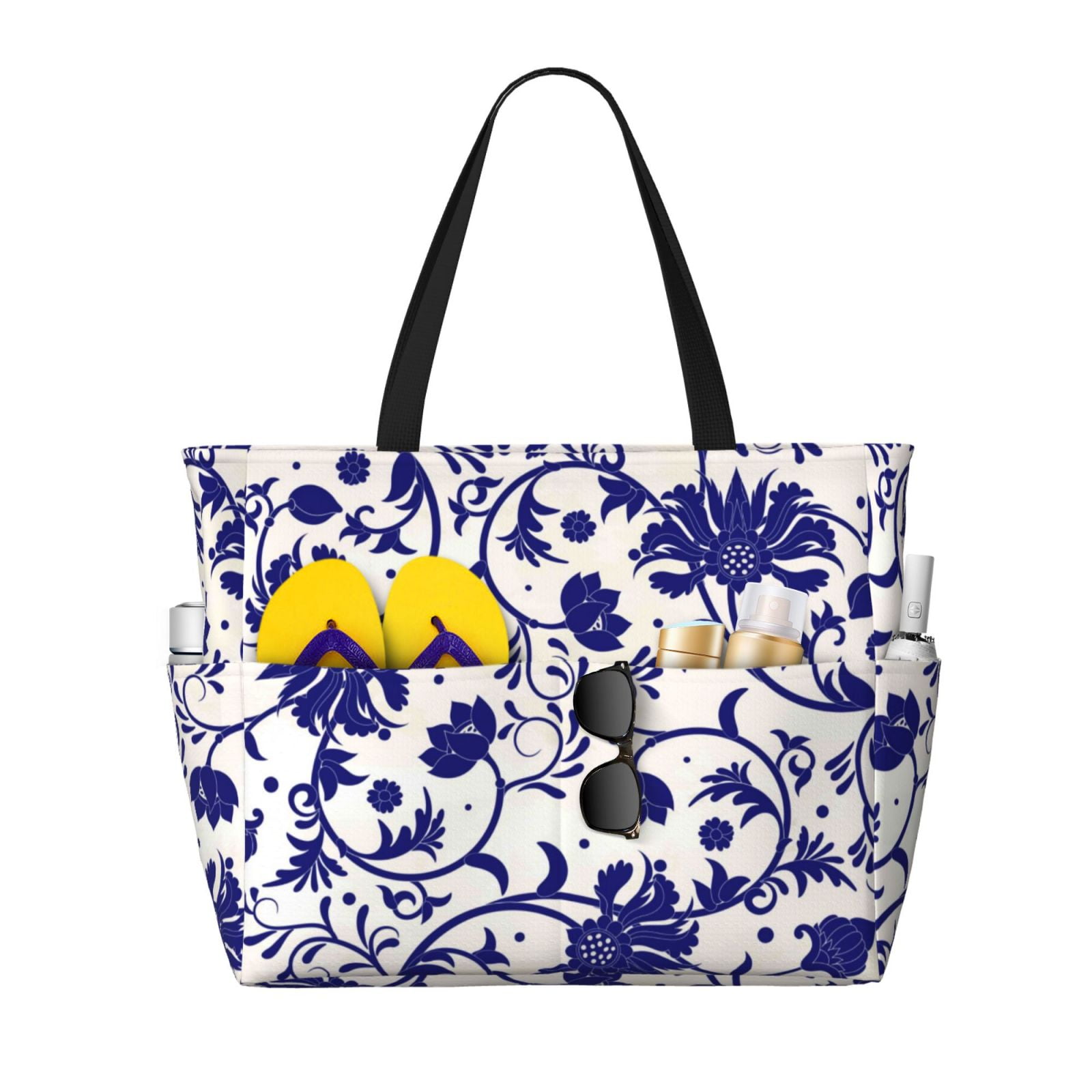 Defioc Blue And White Porcelain Pattern Pattern Beach Bag for Women ...