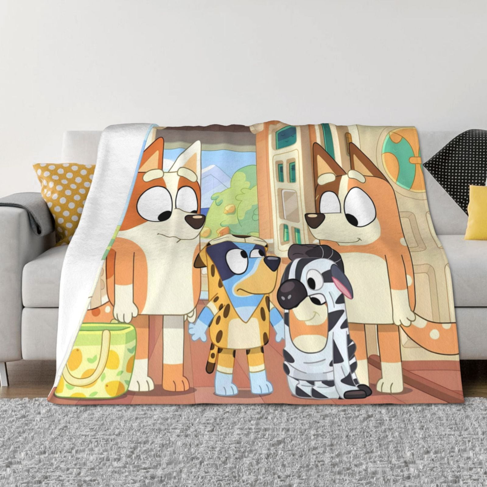 Defioc Bluey Print Fleece Blanket - Plush Throw Blanket - Soft Fuzzy ...