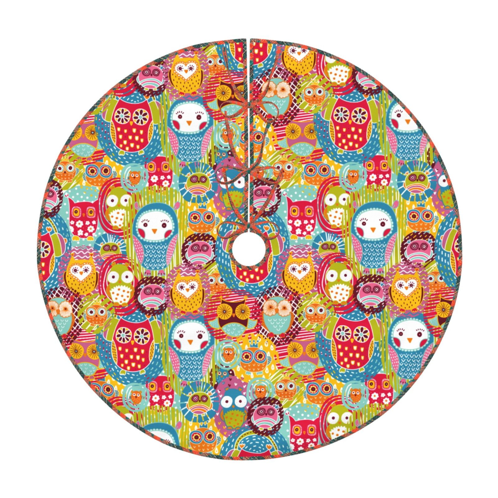 Defioc Boho Cute Owls for Christmas Tree Skirt Snowman Xmas Tree Skirt ...