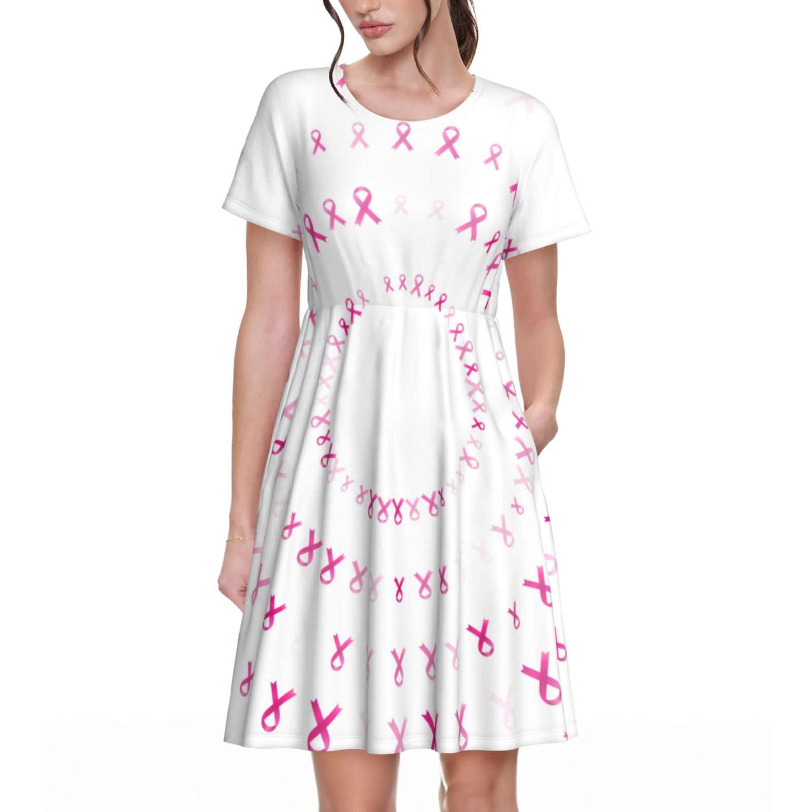 Defioc Breast Cancer Awareness (4) Pattern Womens Summer Dresses Short ...