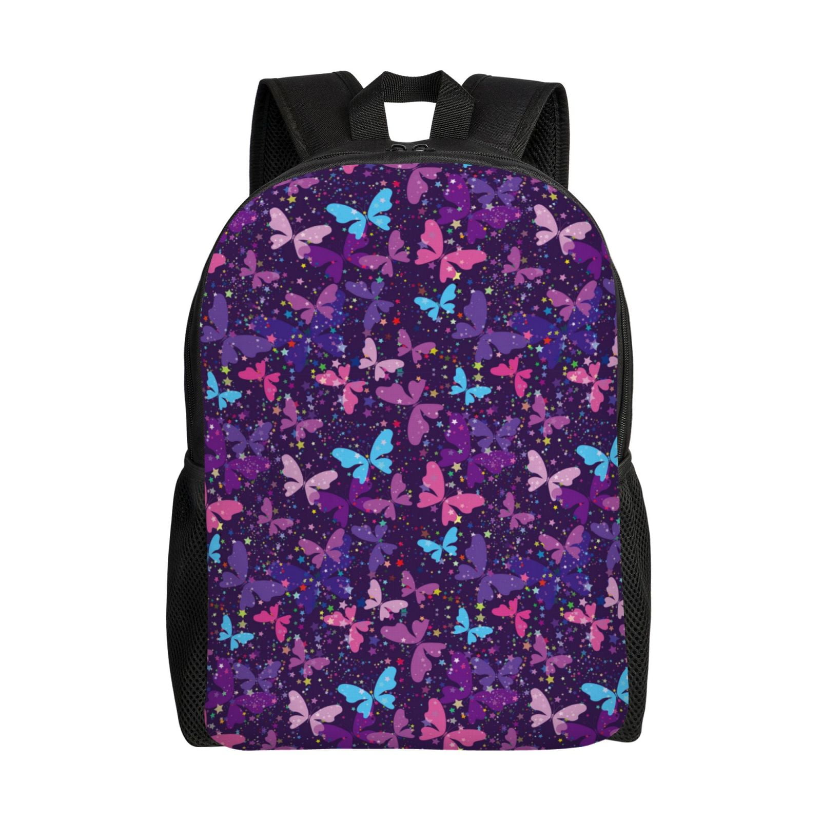 Defioc Bright Purple Butterflies Print Backpack -Travel,or Work Bookbag ...