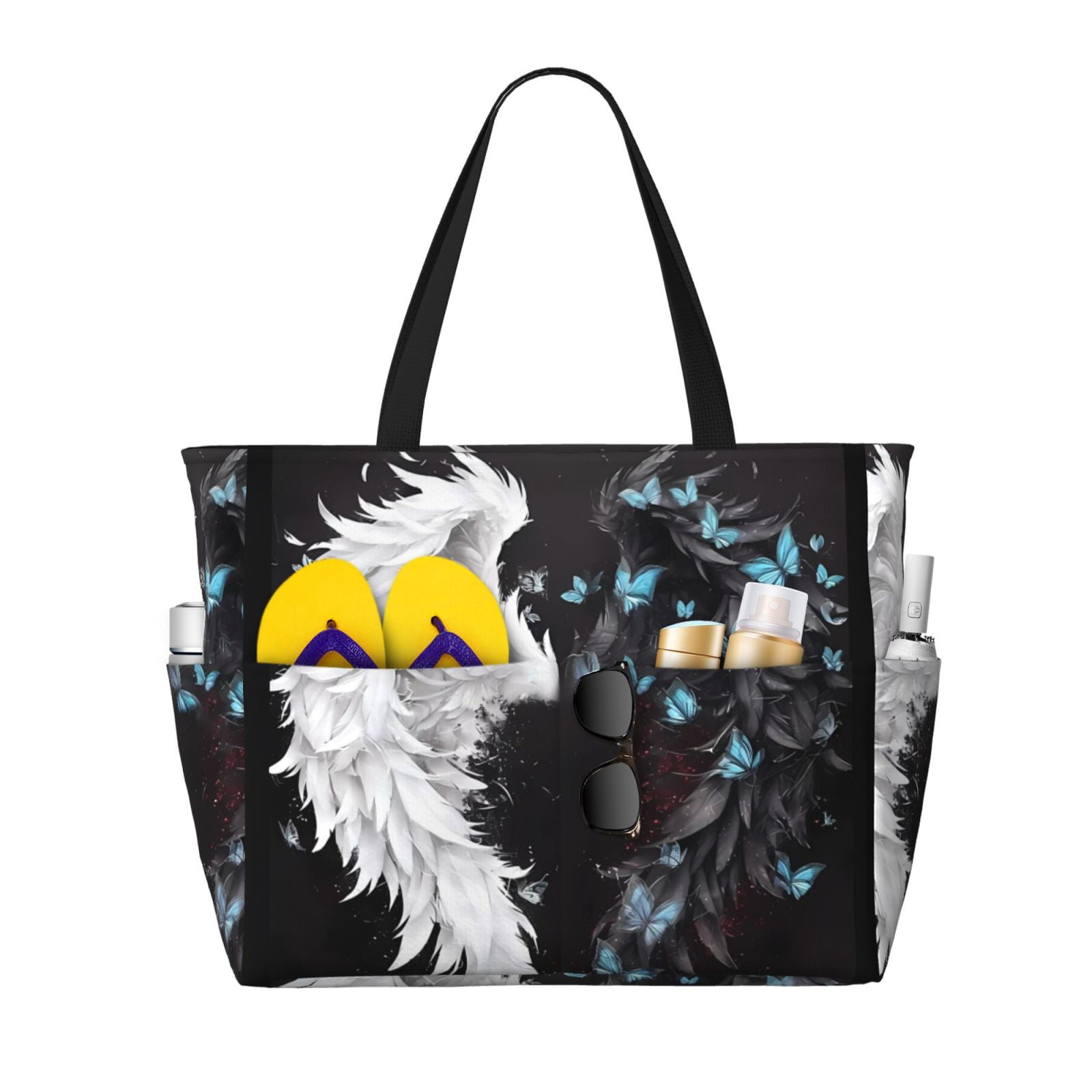 Defioc Butterfly Angel Wings Art Pattern Beach Bag for Women - Large ...