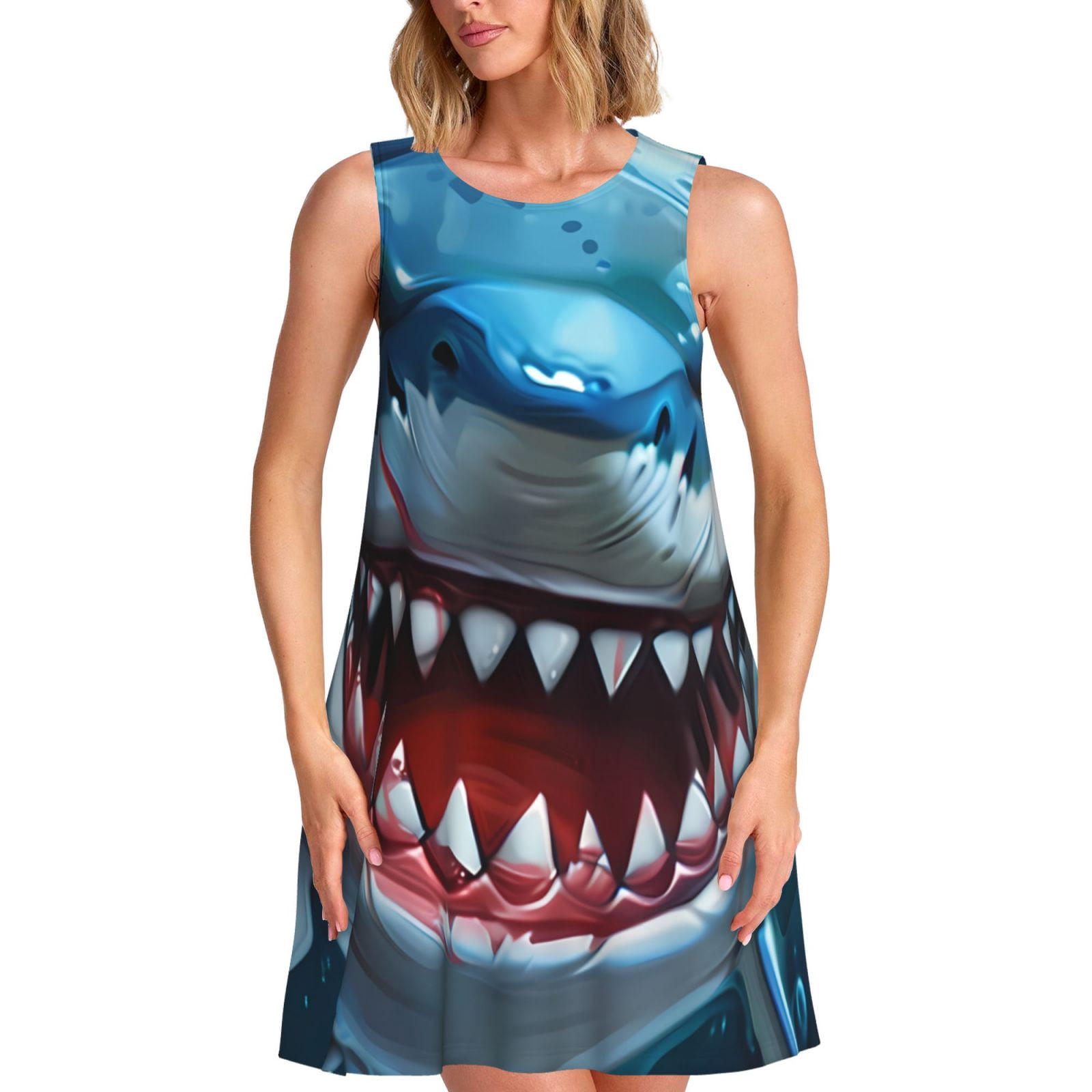 Defioc Cartoon Cute Shark Pattern Women's Summer Dresses 2025 Beach ...