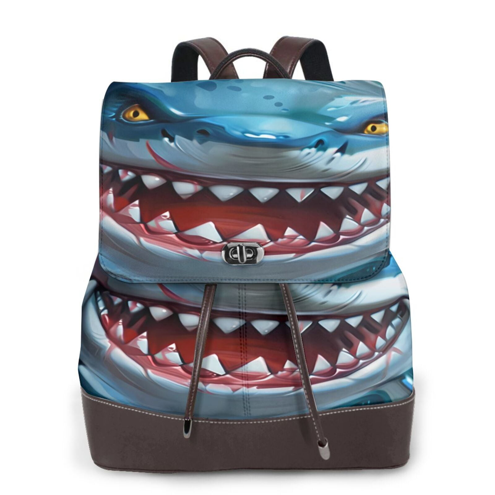 Defioc Cartoon Cute Shark Print PU Leather Backpack,Backpack Purse for ...