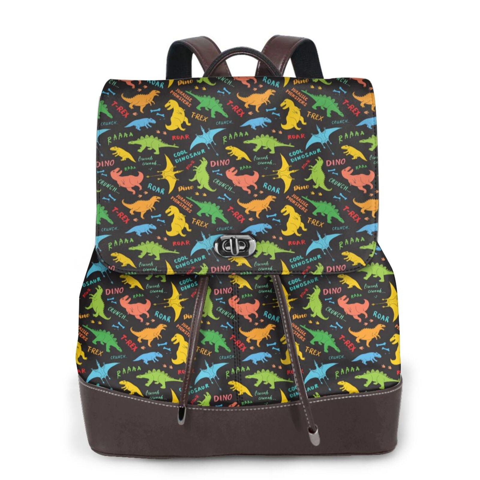 Defioc Cartoon Dino Print PU Leather Backpack,Backpack Purse for Women ...