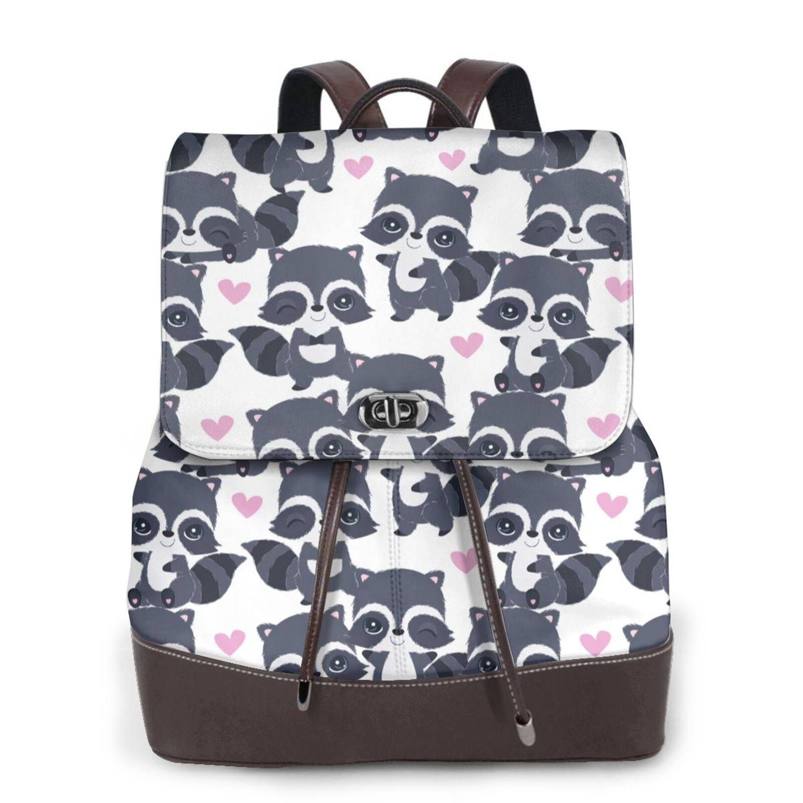 Defioc Cartoon Raccoon Print PU Leather Backpack,Backpack Purse for ...