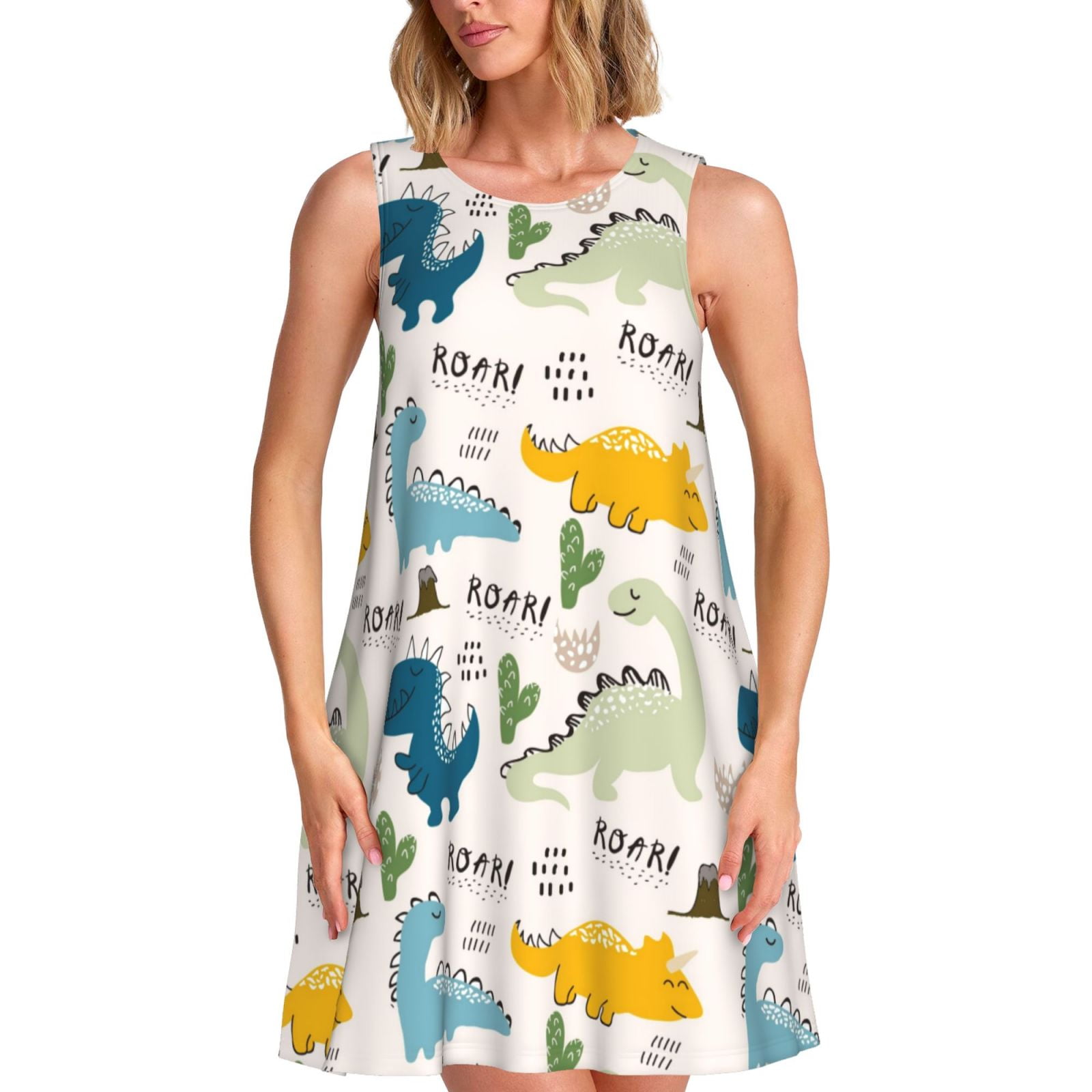 Defioc Childish Dinosaur Pattern Women's Summer Dresses 2025 Beach ...