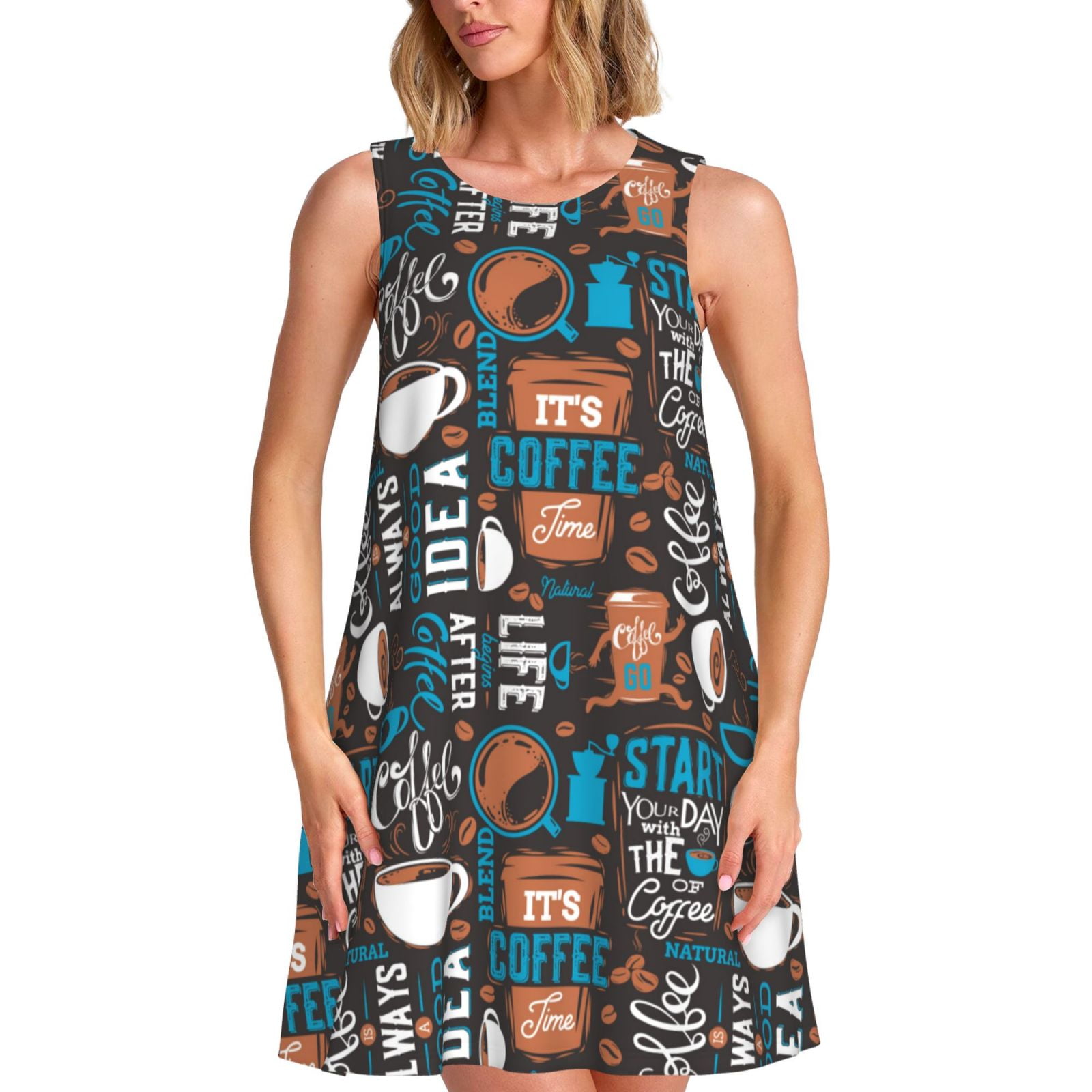 Defioc Coffee Lover Print Pattern Women's Summer Dresses 2025 Beach ...