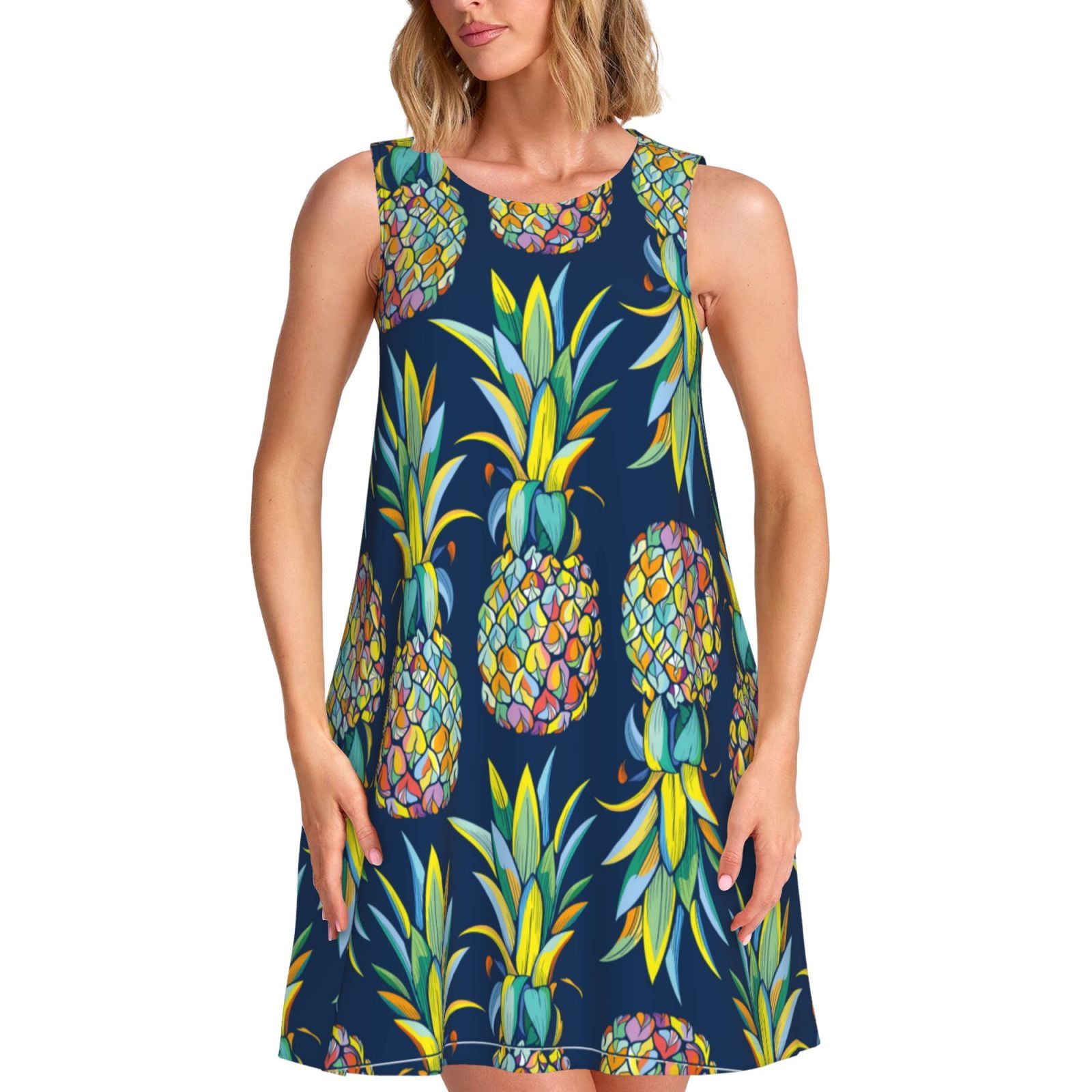 Defioc Colorful Pineapples Pattern Women's Summer Dresses 2025 Beach ...