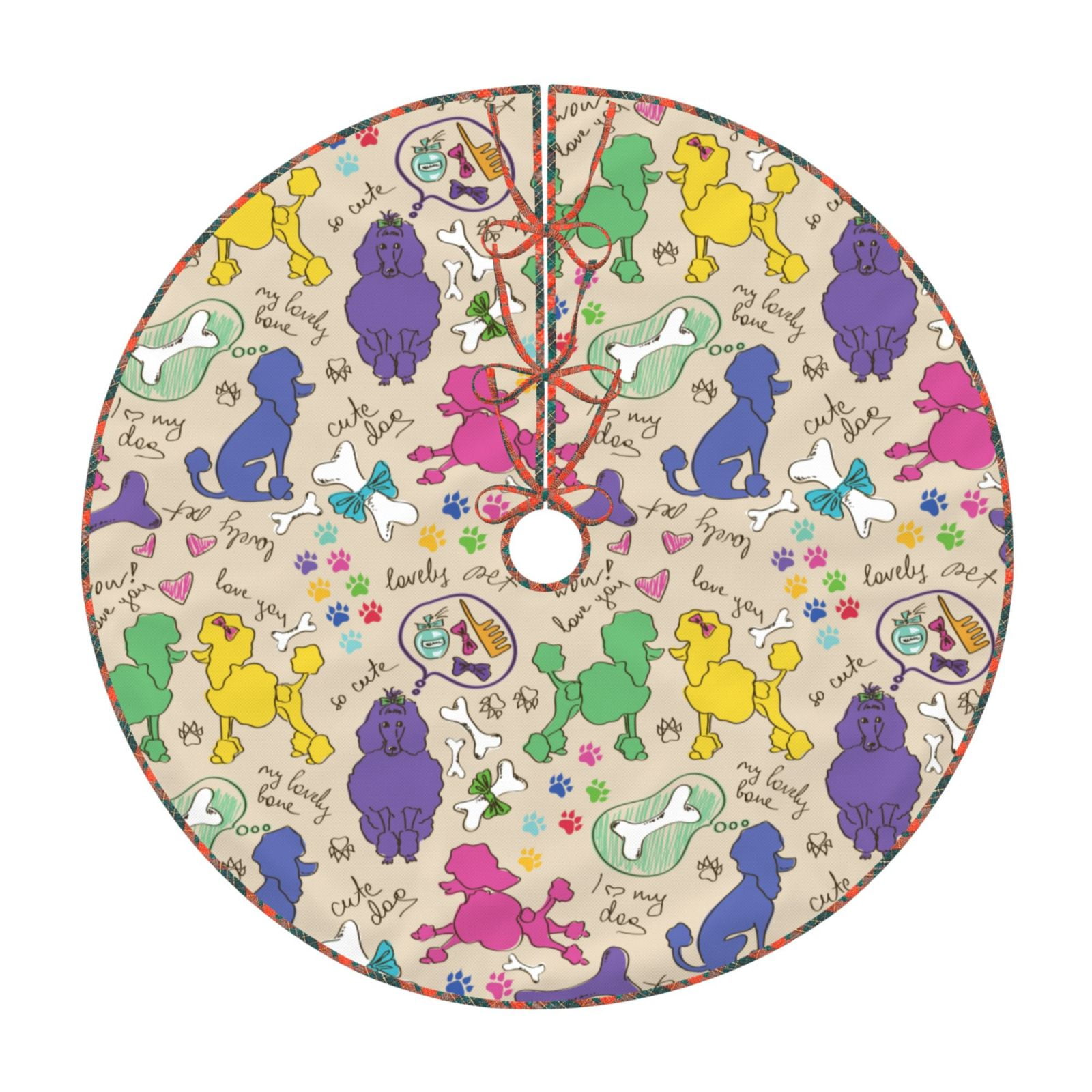 Defioc Colorful Poodle Dog for Christmas Tree Skirt Snowman Xmas Tree ...