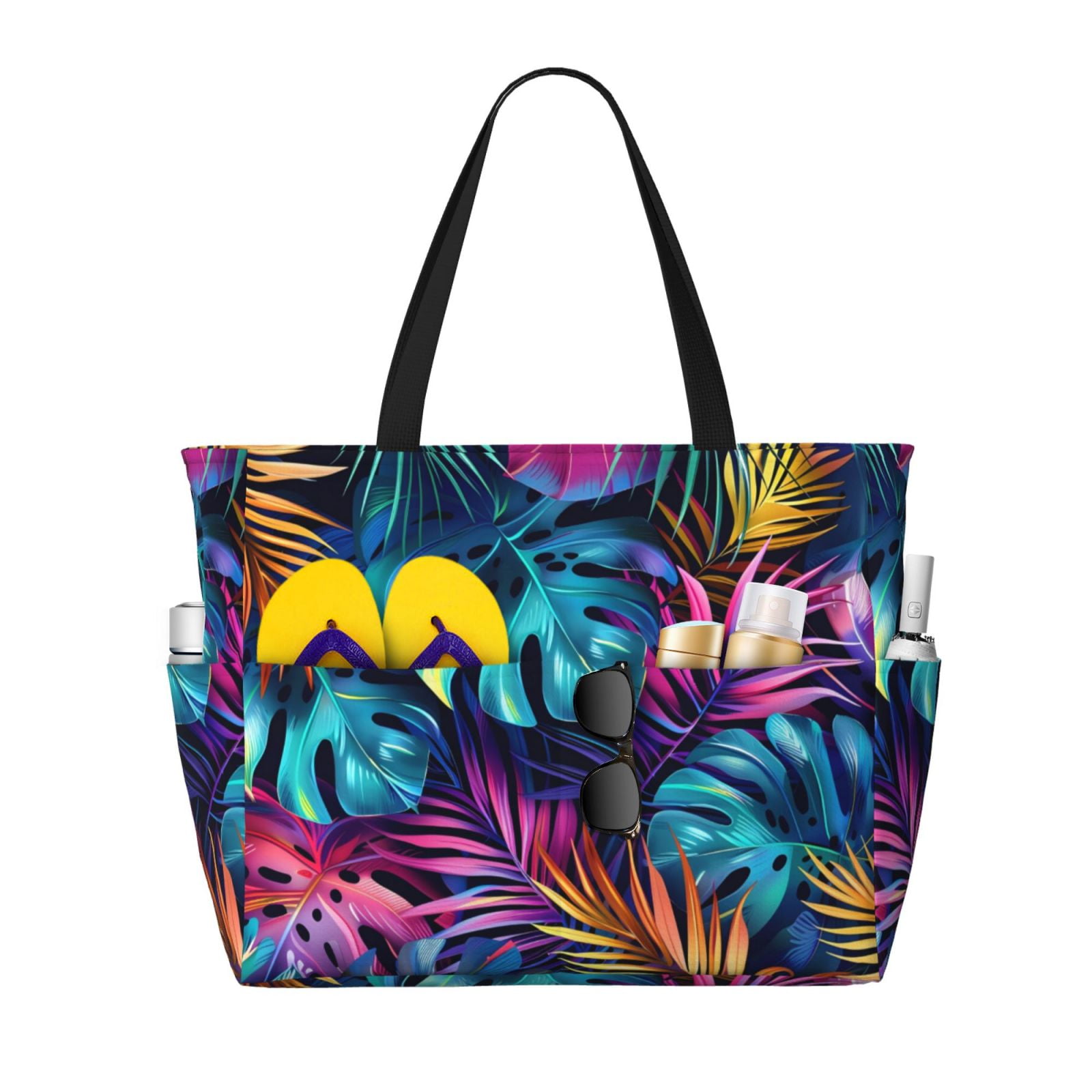 Defioc Colorful Tropical Leaves Pattern Beach Bag for Women - Large ...