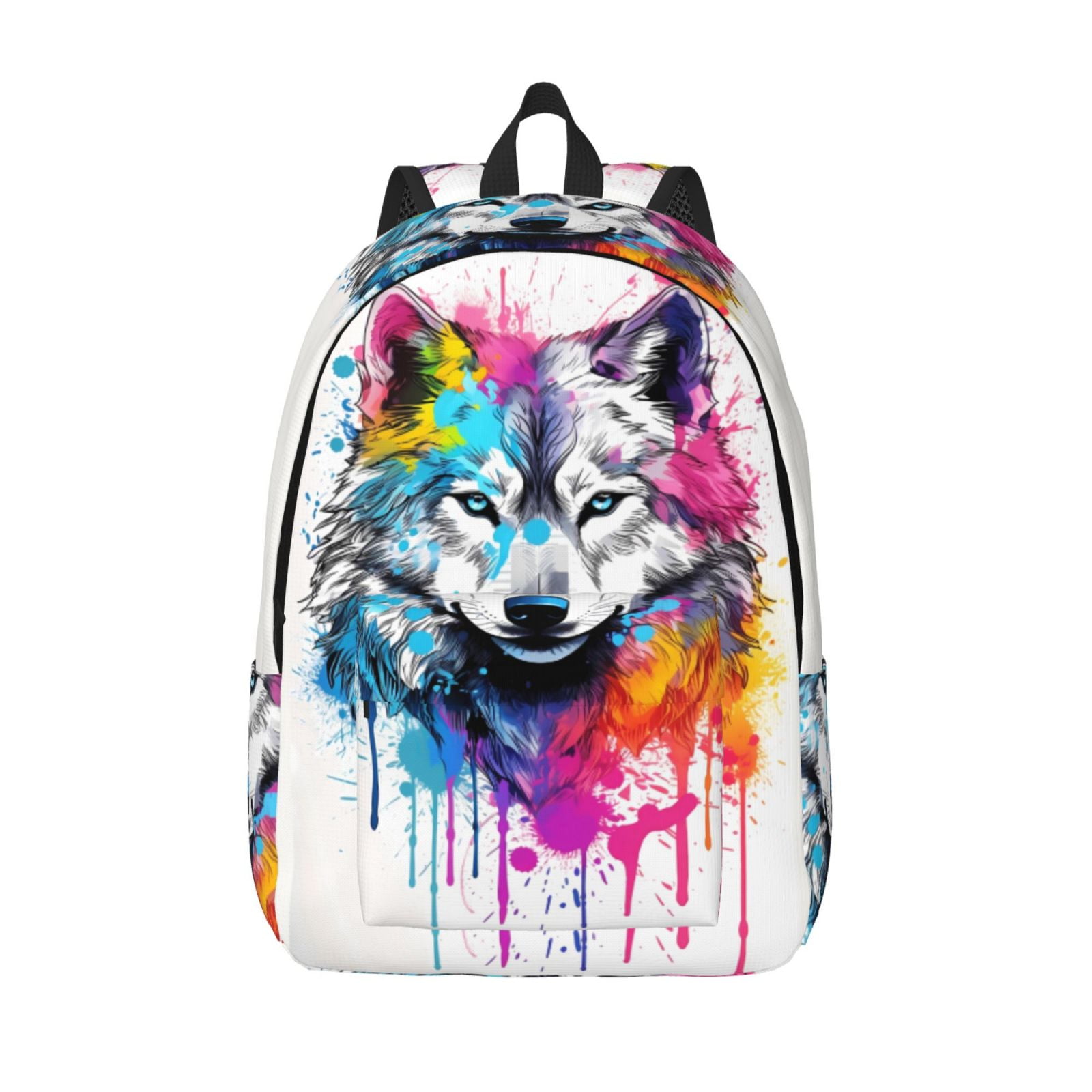 Defioc Cool Colorful Wolf for Canvas Backpack,Travel Rucksack Unisex ...