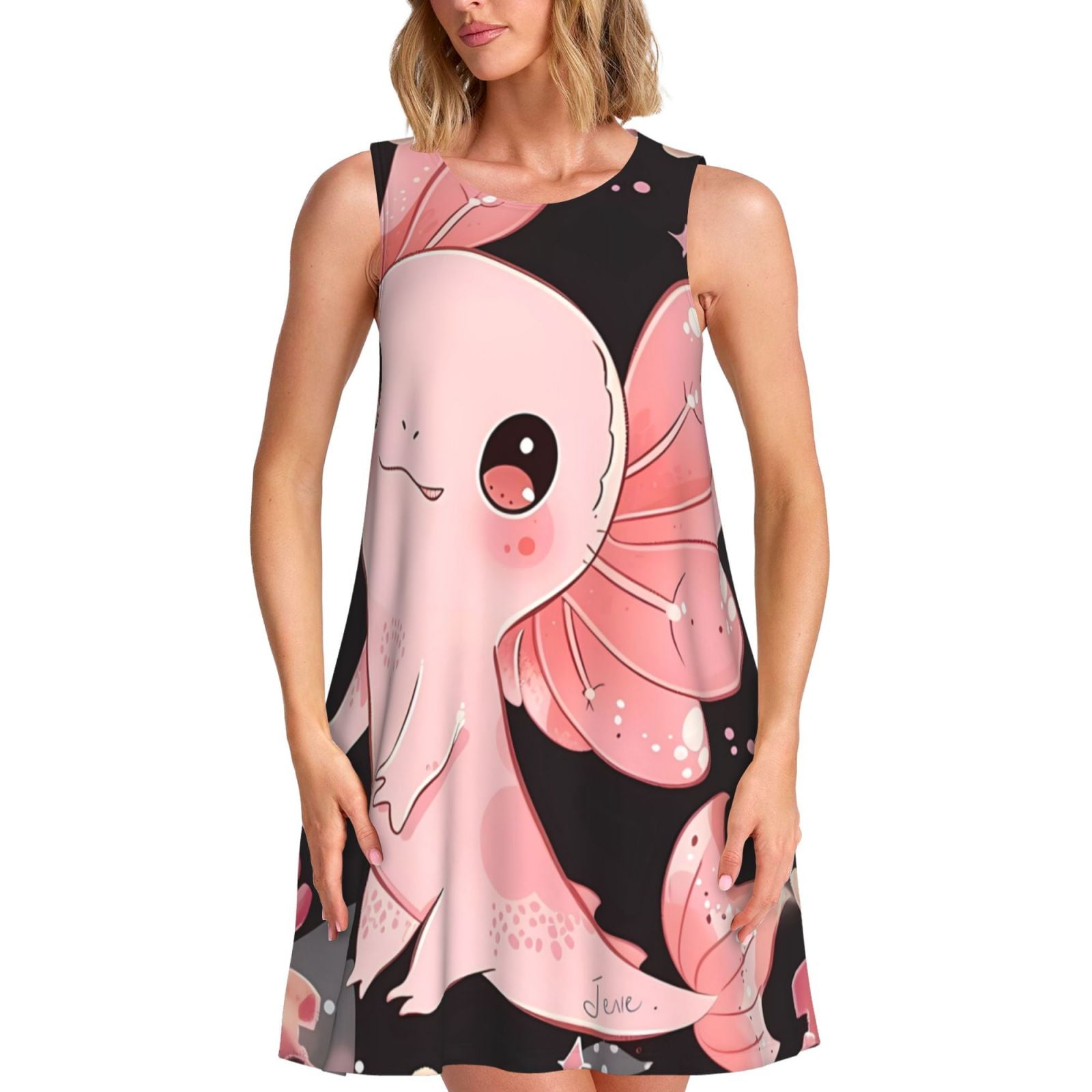 Defioc Cute Axolotl Sakura Blossoms A Pattern Women's Summer Dresses 2025 Beach Casual ...