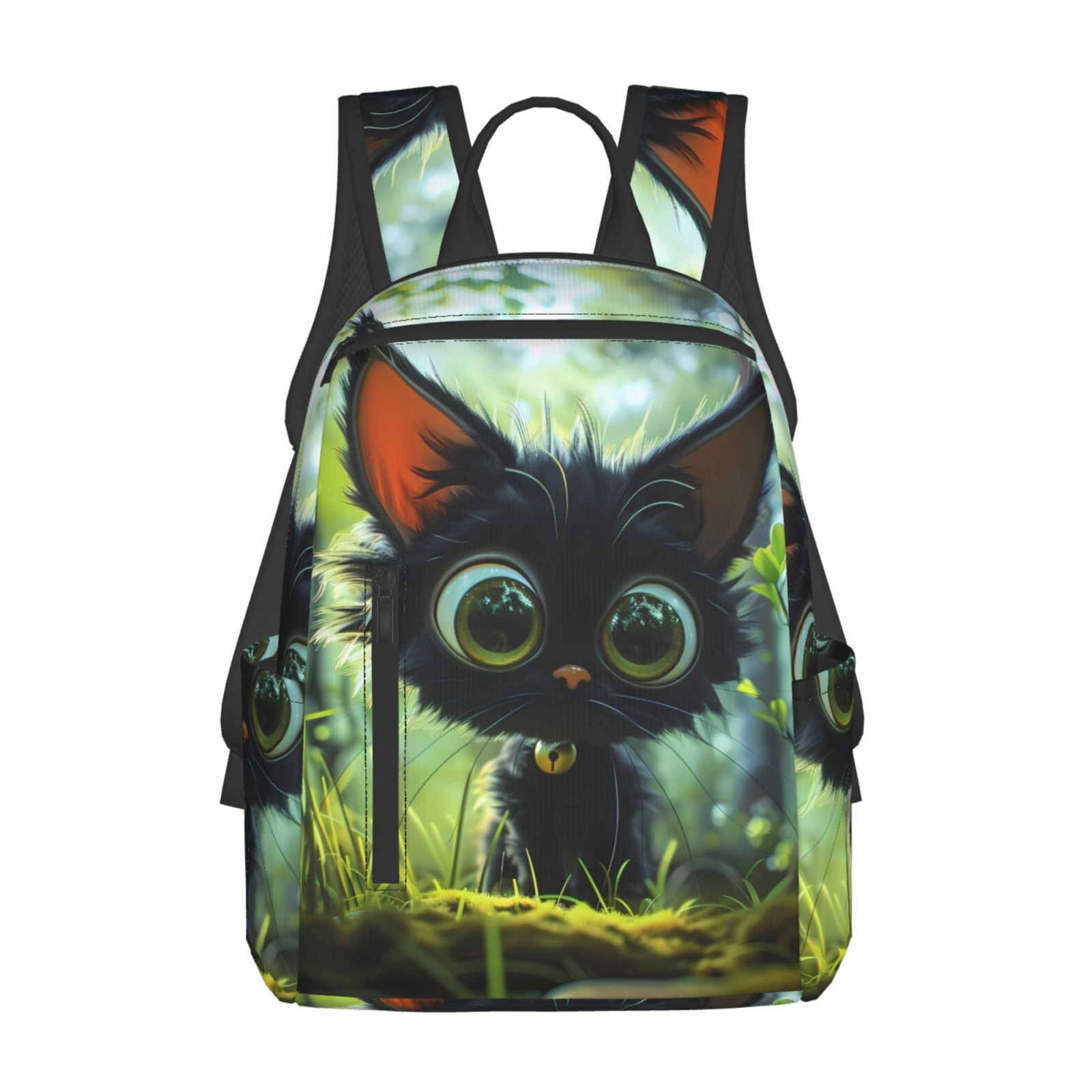 Defioc Cute Big-Eyed Black Cat Pattern Travel Laptop Backpack ...