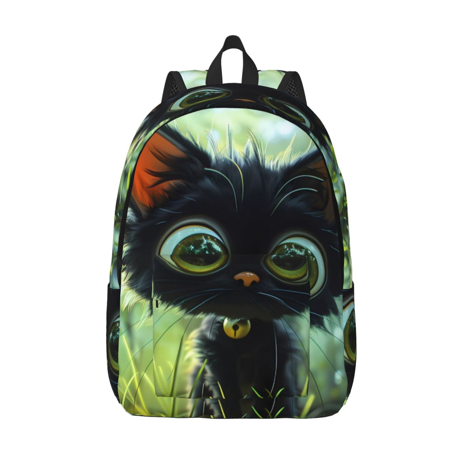 Defioc Cute Big-Eyed Black Cat for Canvas Backpack,Travel Rucksack ...