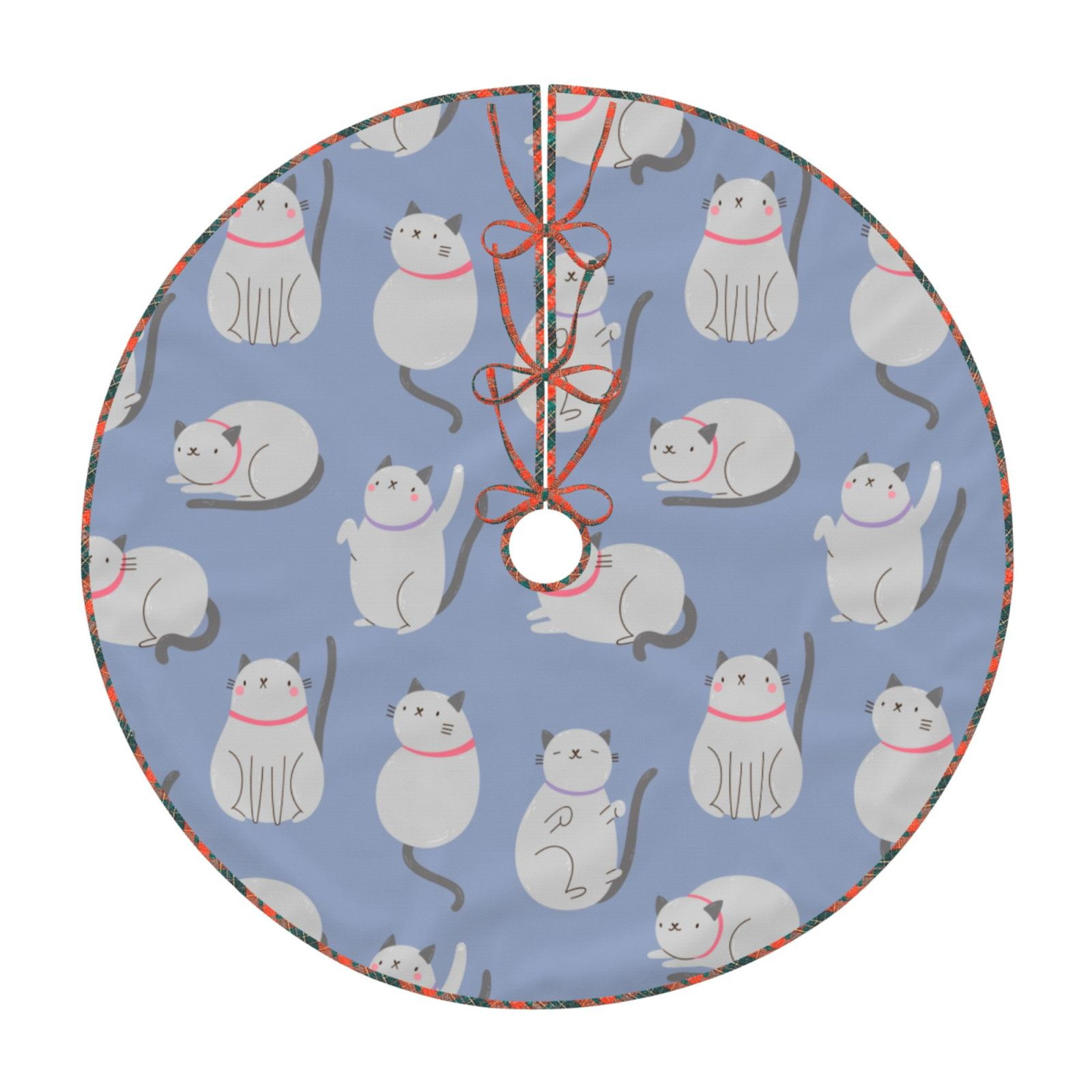 Defioc Cute Fat Cat for Christmas Tree Skirt Snowman Xmas Tree Skirt ...