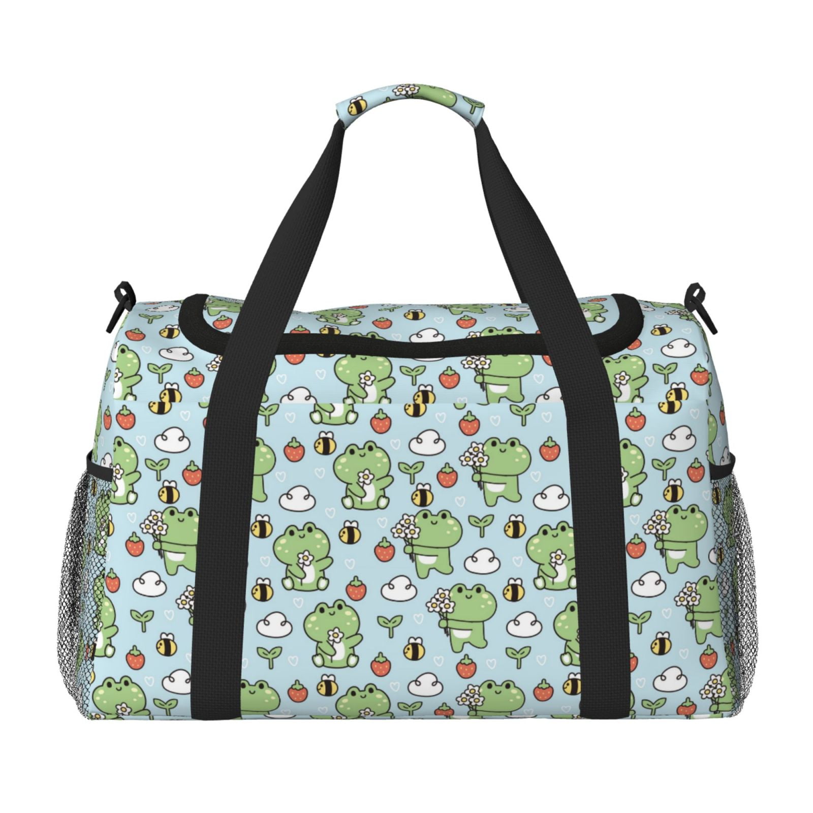 Defioc Cute Floral Frog Print Hand Travel Bag - Foldable Travel Duffel ...