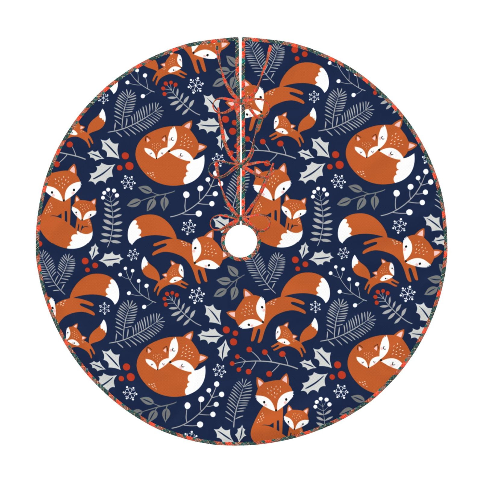 Defioc Cute Foxes for Christmas Tree Skirt Snowman Xmas Tree Skirt ...
