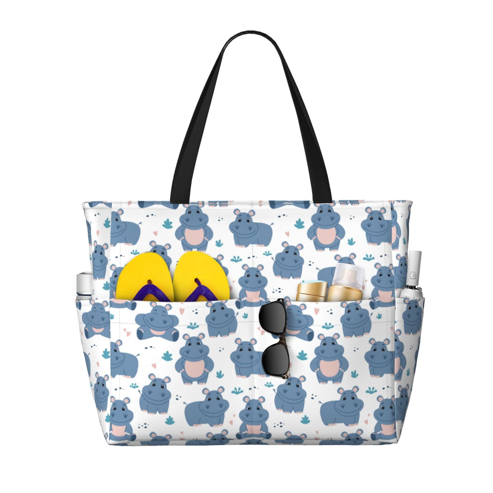 Defioc Cute Hippos Pattern Beach Bag for Women - Large Beach Tote Bag ...