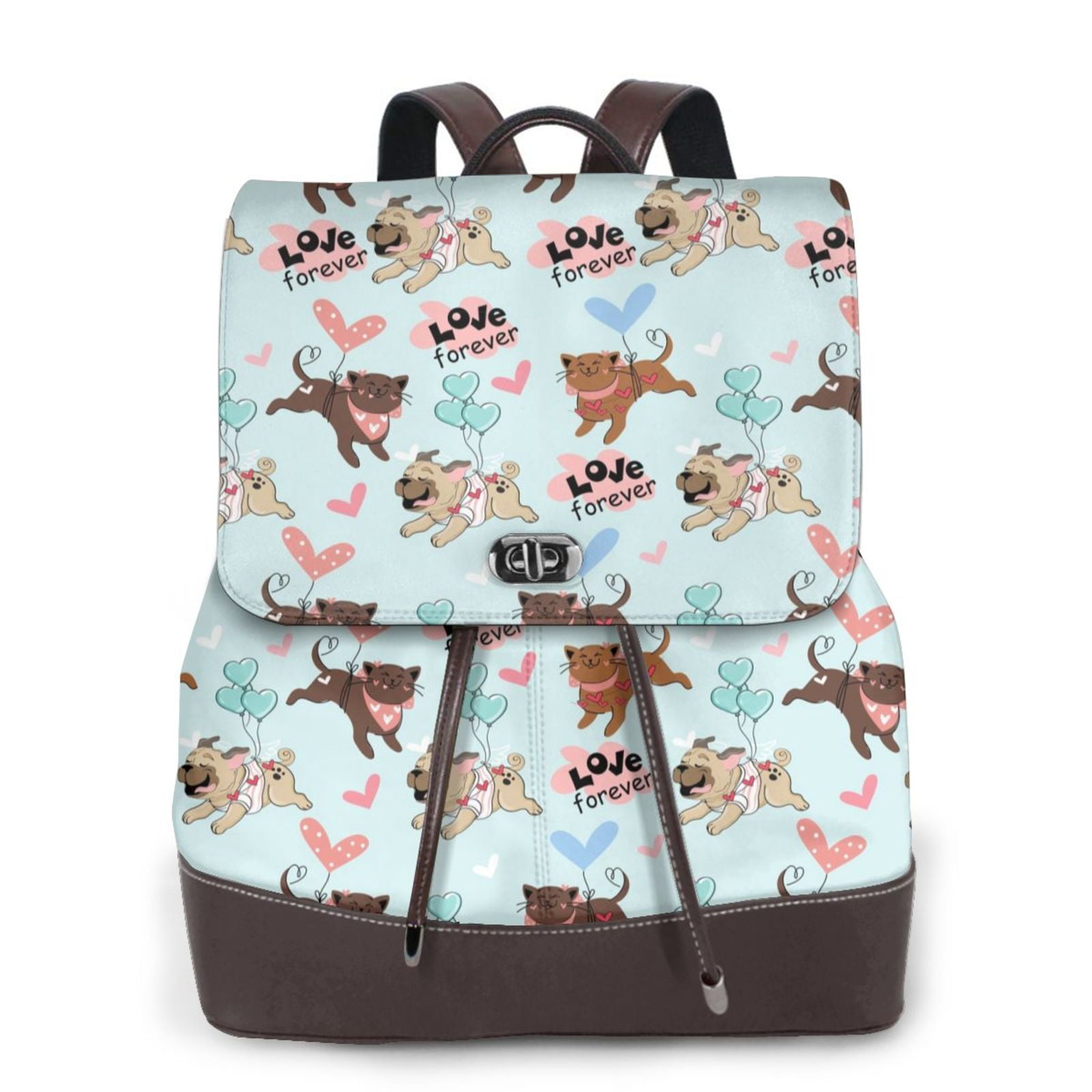 Defioc Cute Pug Dogs Print PU Leather Backpack,Backpack Purse for Women ...