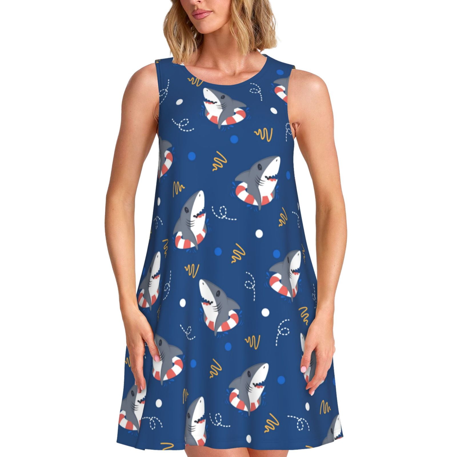 Defioc Cute Shark Pattern Women's Summer Dresses 2025 Beach Casual ...