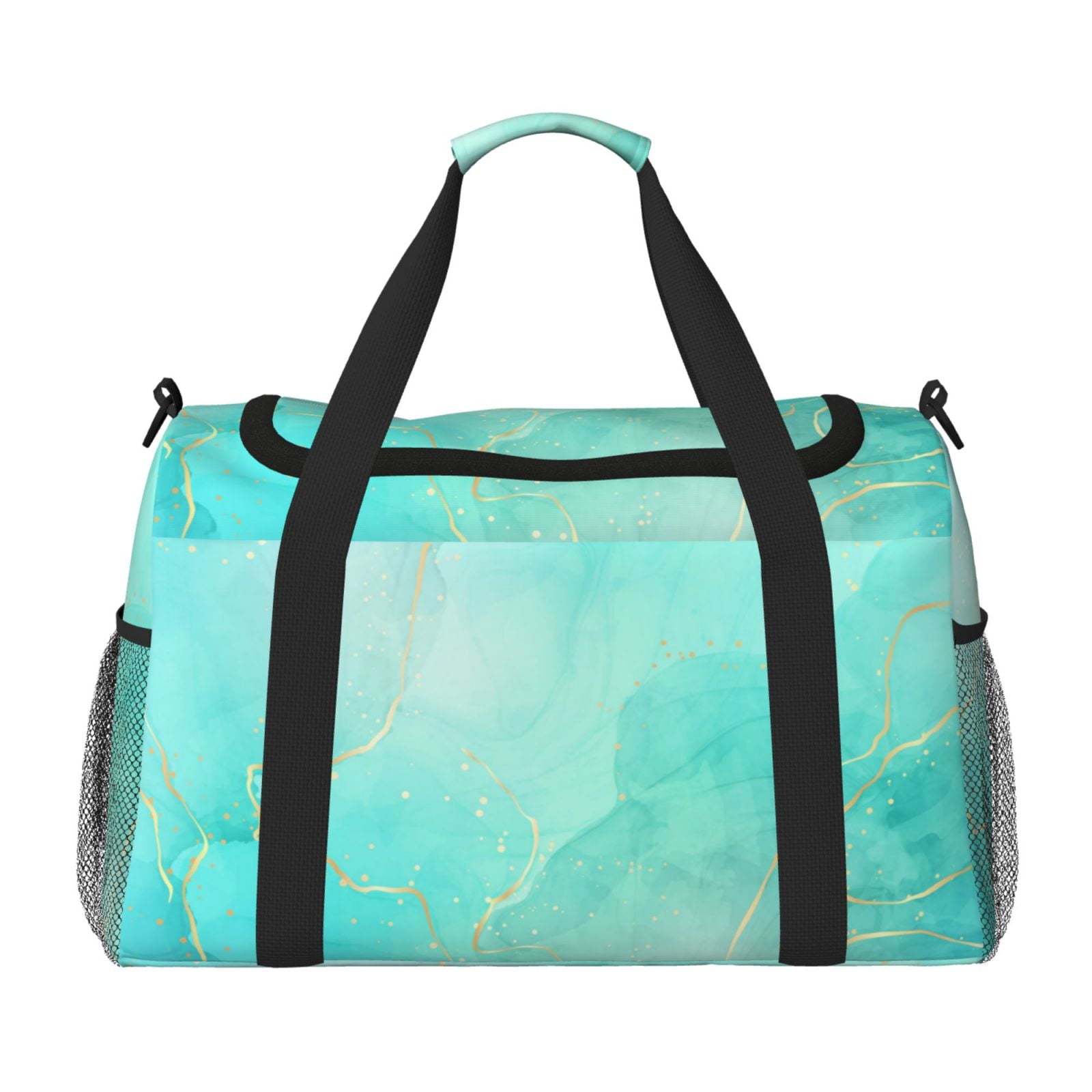Defioc Cyan Mint Marble Print Hand Travel Bag - Foldable Travel Duffel ...