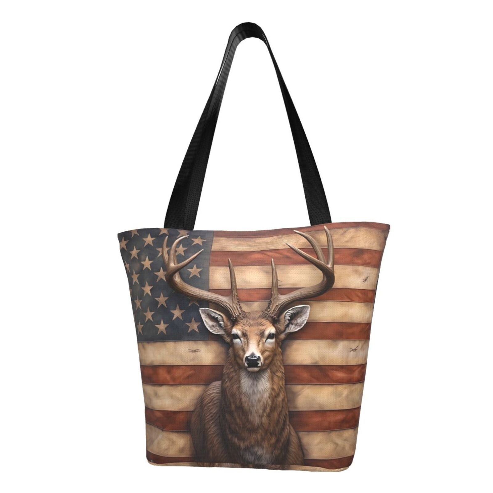 Defioc Deer American Flag Wall Print Tote Bag for Women,Shoulder Bag ...
