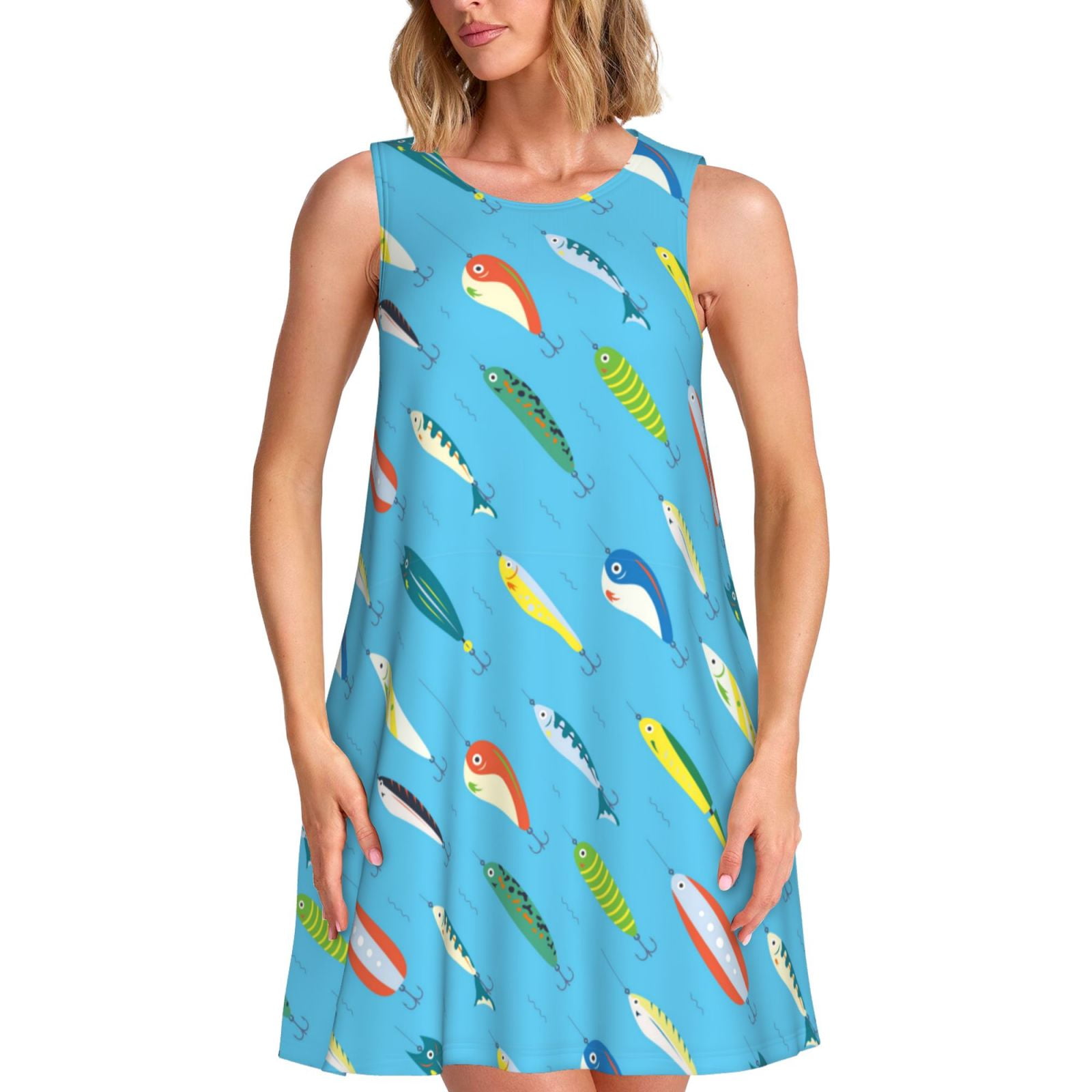 Defioc Different Color Fishing Bait Pattern Women's Summer Dresses 2025 ...