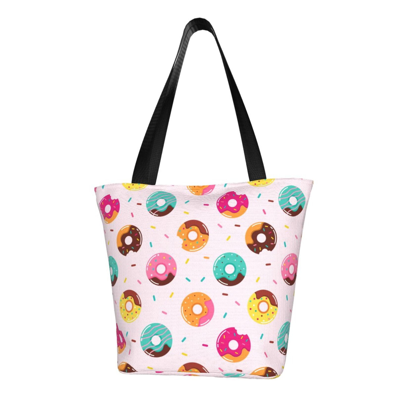 Defioc Donut Print Tote Bag for Women,Shoulder Bag with Zipper Casual ...