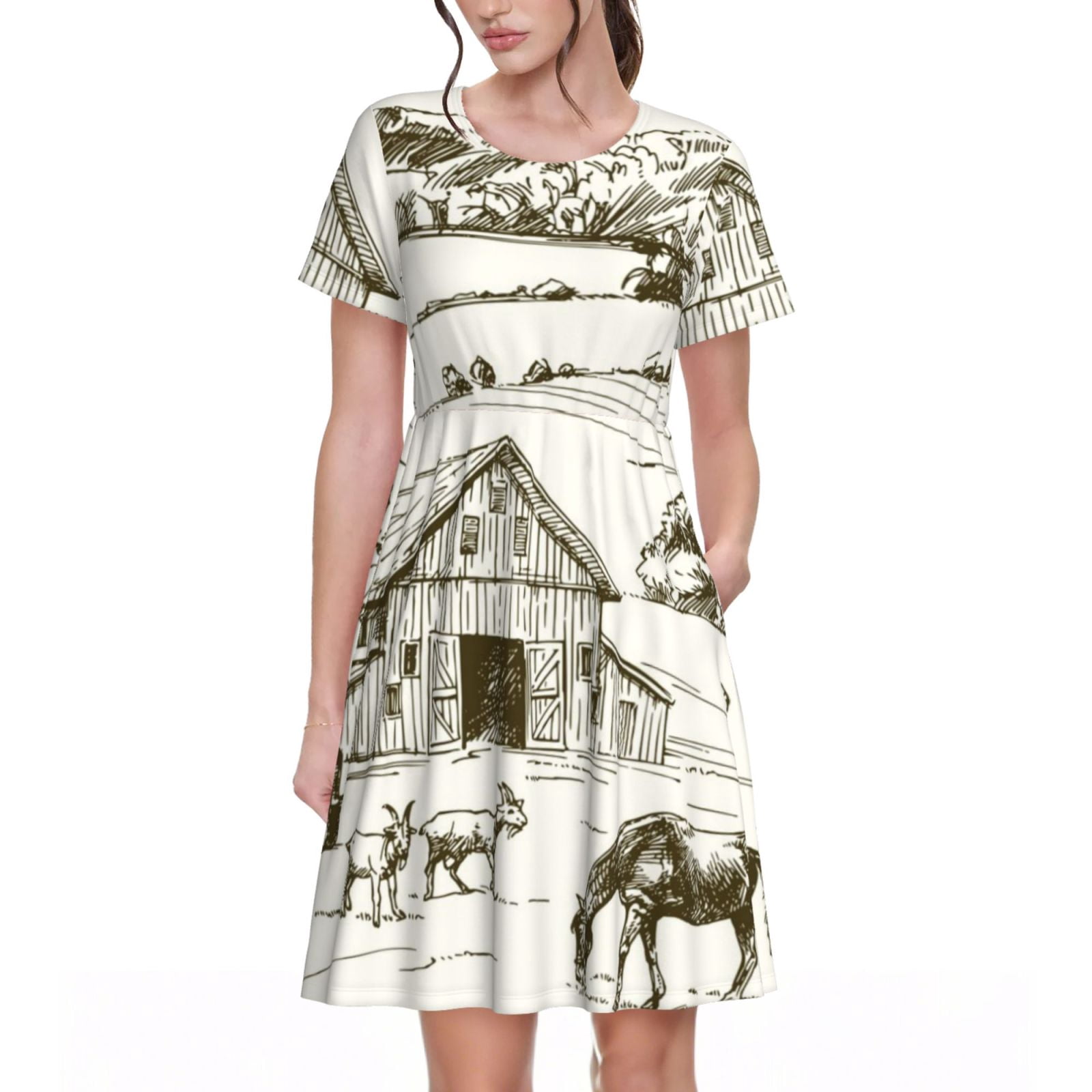 Defioc Farm Animals 2 Pattern Womens Summer Dresses Short Sleeve ...