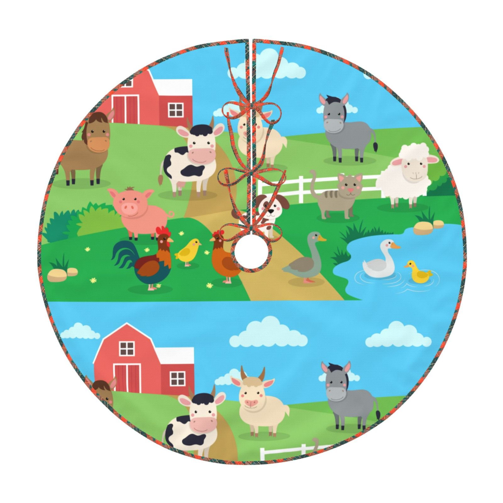 Defioc Farm Animals for Christmas Tree Skirt Snowman Xmas Tree Skirt ...