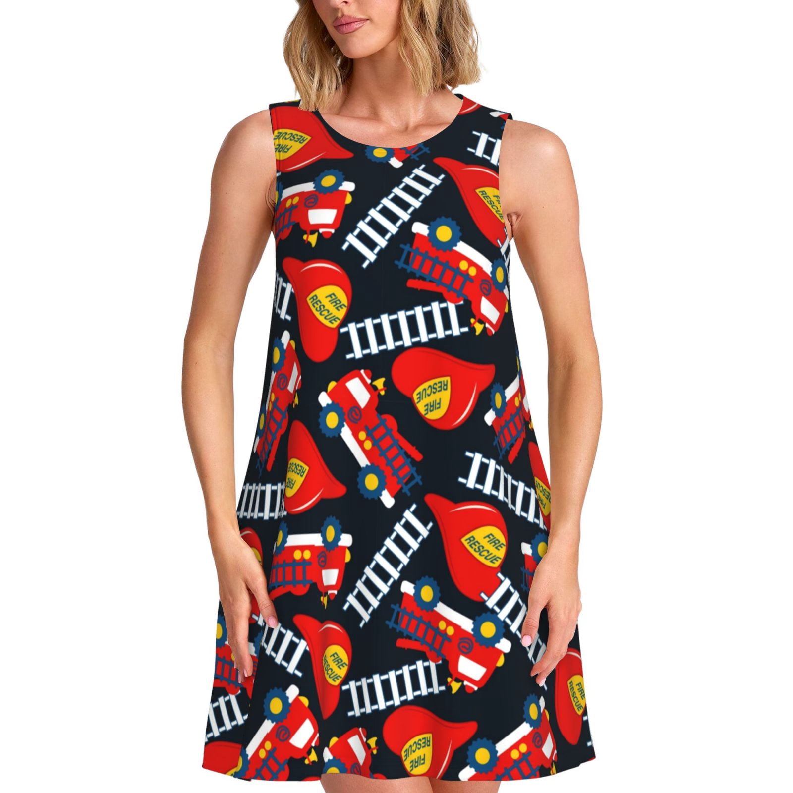 Defioc Fire Rescue With Red Helmet And Truck Pattern Women's Summer ...