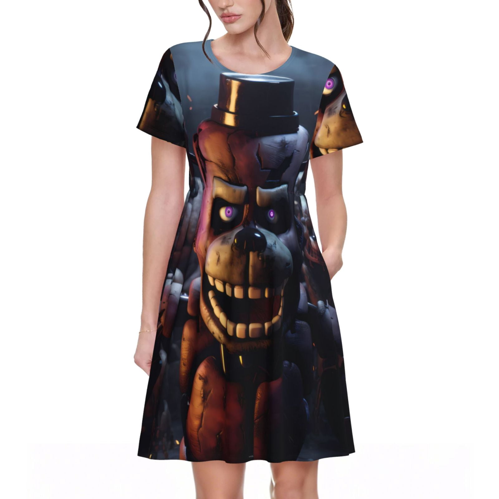 Defioc Five Nights At Freddy'S Pattern Womens Summer Dresses Short ...