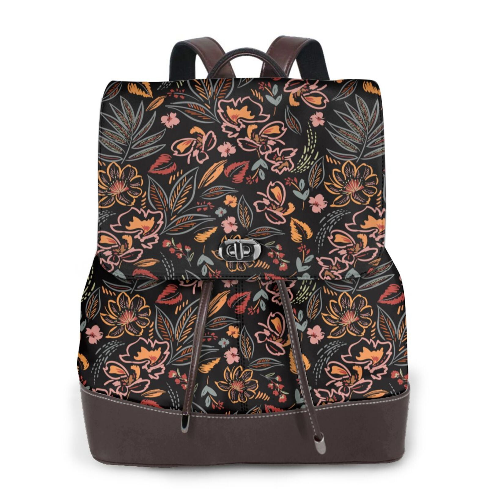 Defioc Floral Print PU Leather Backpack,Backpack Purse for Women ...
