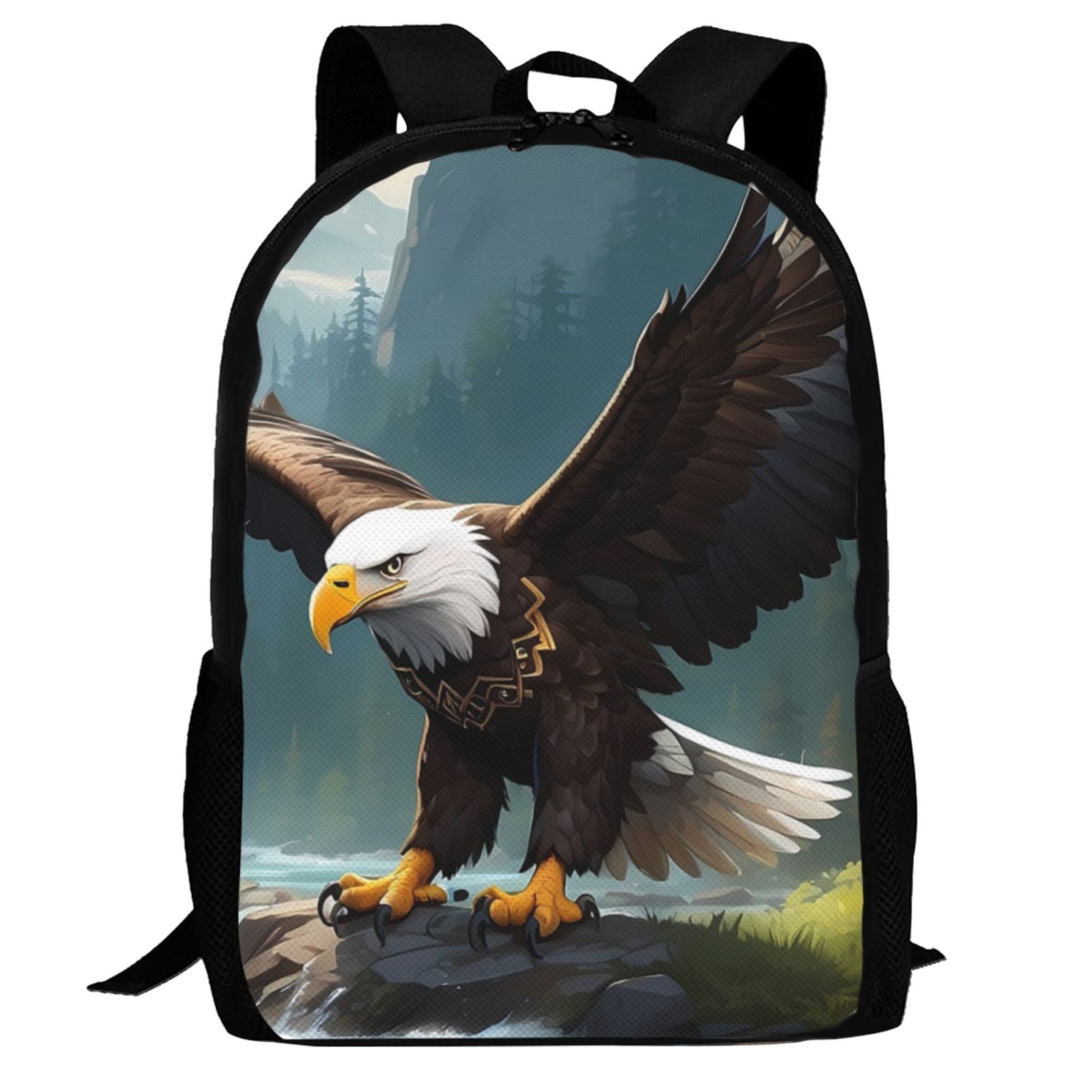 Defioc Forest River Bald Eagle Pattern Carry on Backpack,16.5x12.5x5.5 ...